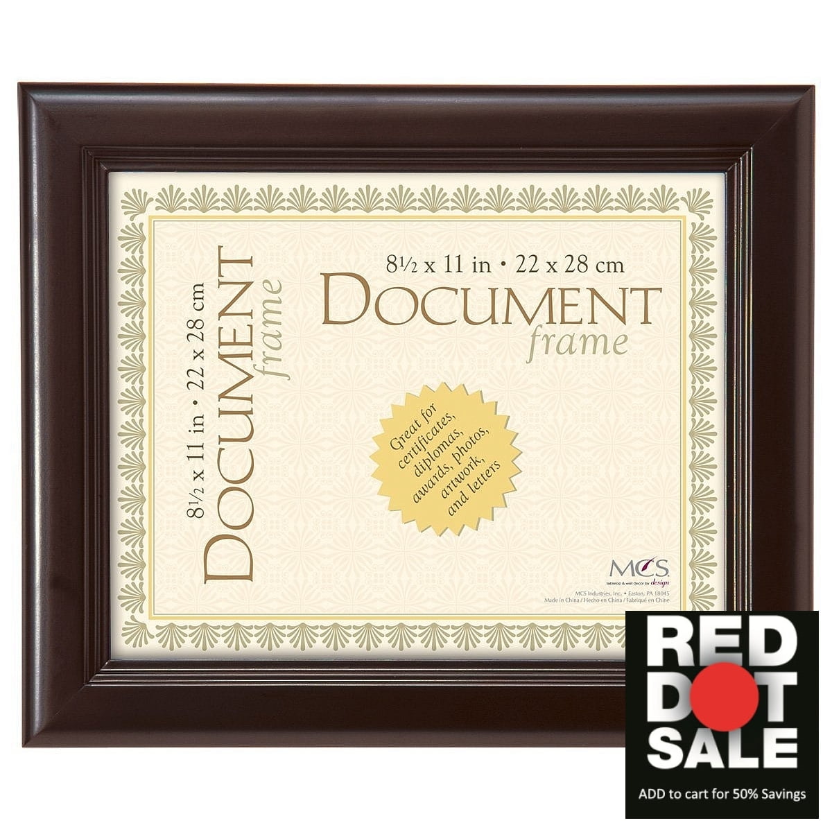 STEP Walnut-finish Pine Wood Certificate frame from MCS - 8.5x11 ...