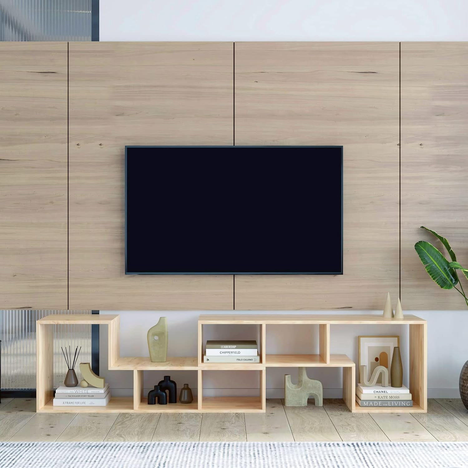 STEPHI 2 Pieces L-Shaped TV Stand Adjustable Wood Entertainment Center ...