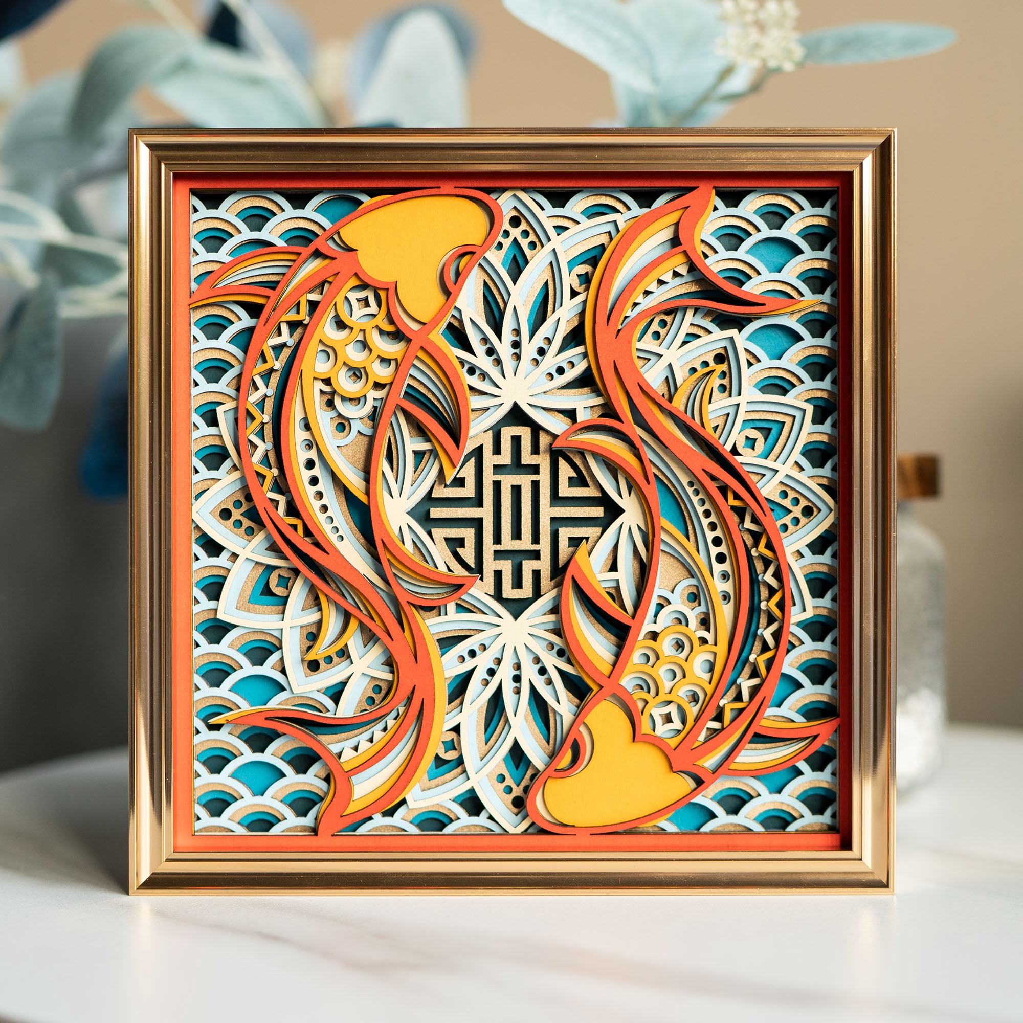 STEREOWOOD Serene Koi Multi-Layer Wooden Wall Art, Desktop decoration ...
