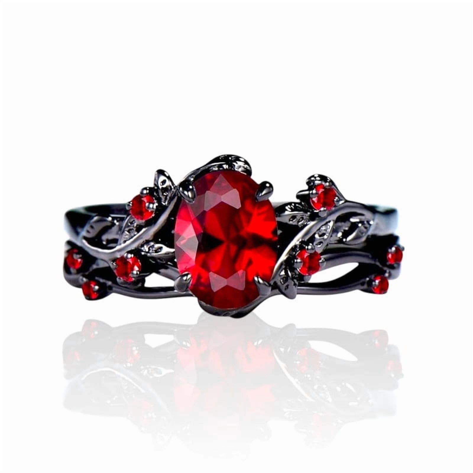STERLING MINIMALIST 1.5CT Oval Shaped Red Garnet Ring Set Black Gold ...