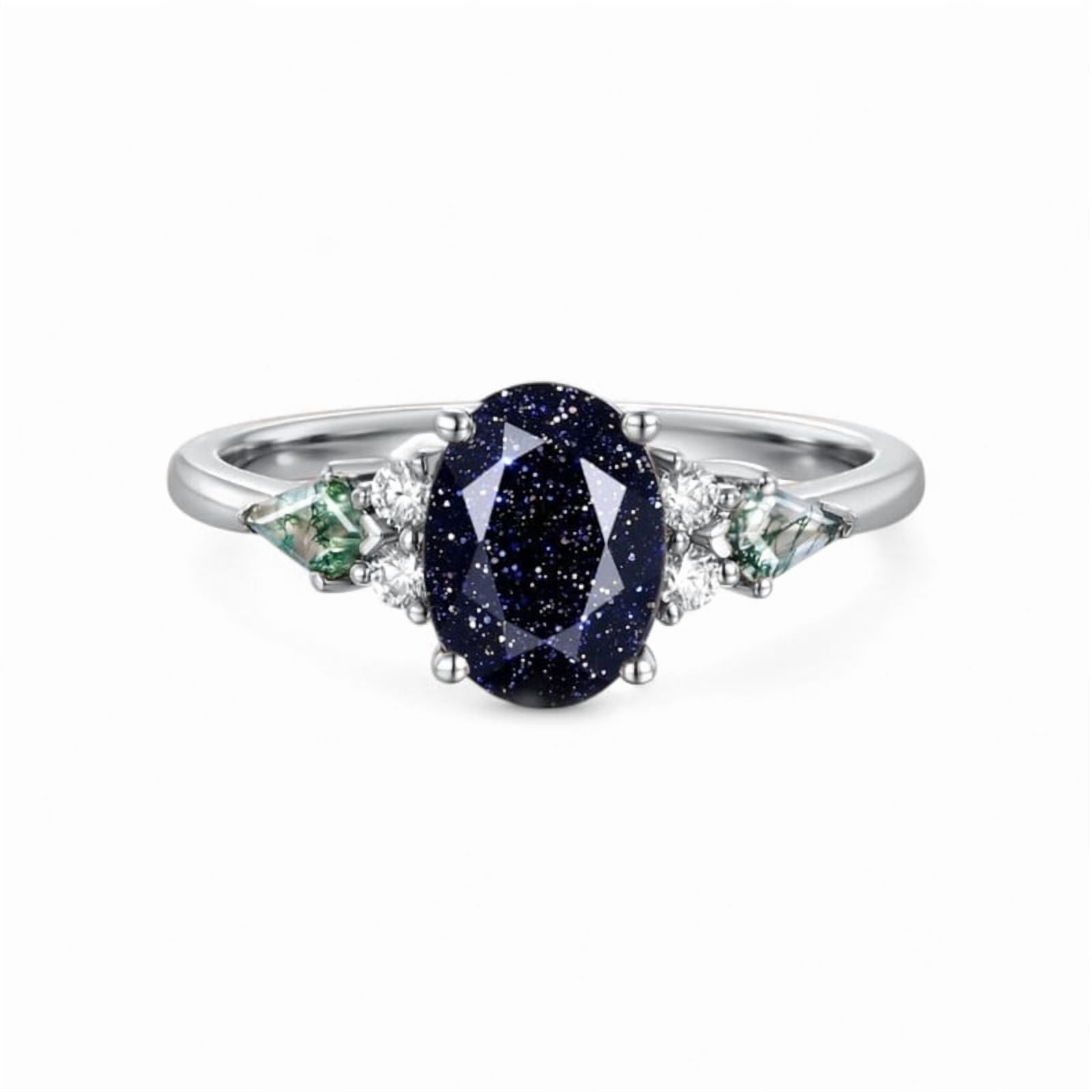 STERLING MINIMALIST 1.5ct Oval Galaxy Blue Sandstone Wedding Ring, Kite ...