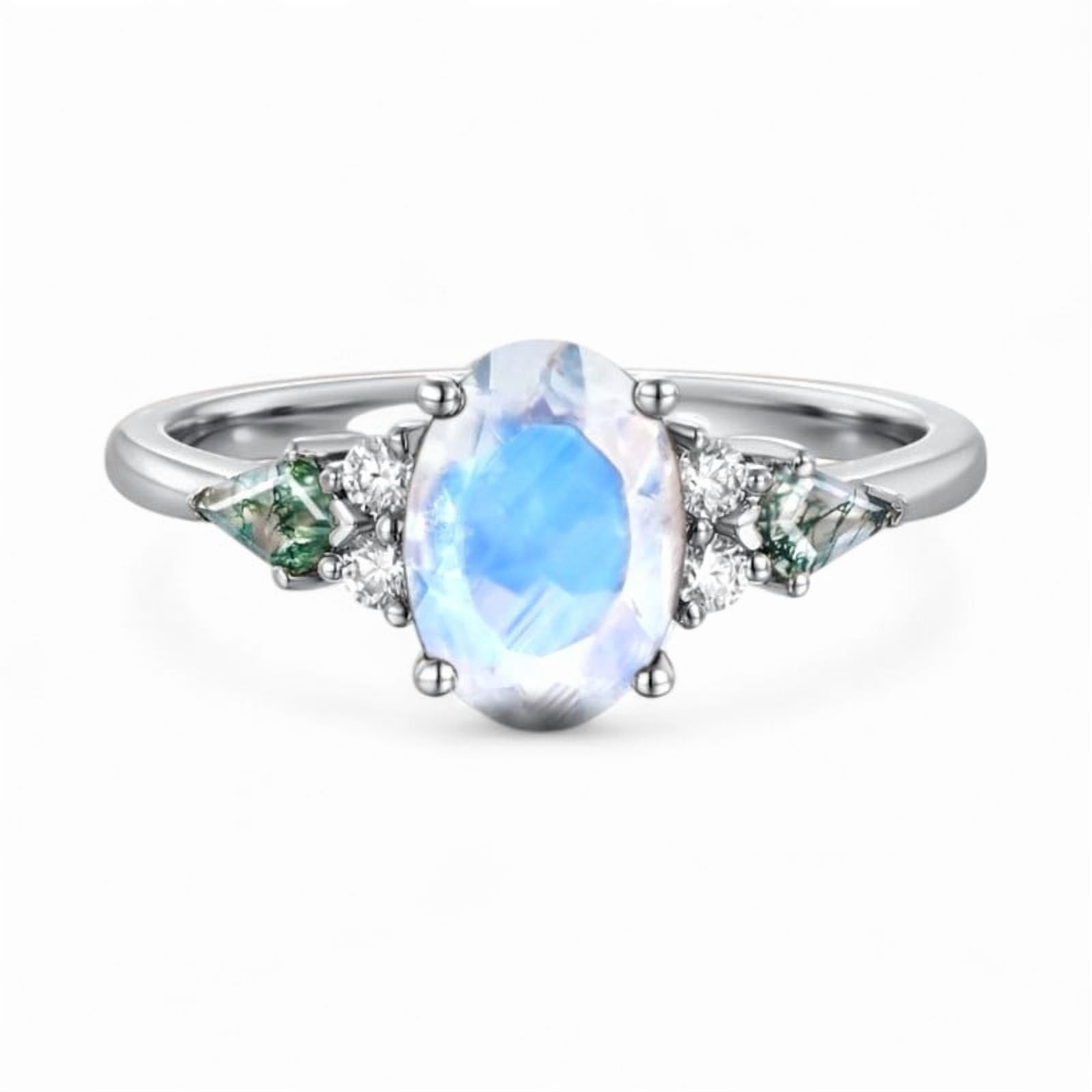 STERLING MINIMALIST 1.5ct Oval Shaped Natural Moonstone Wedding Ring ...