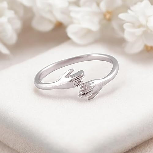 STERLING MINIMALIST S925 Sterling Silver Hug Ring for Women Adjustable ...
