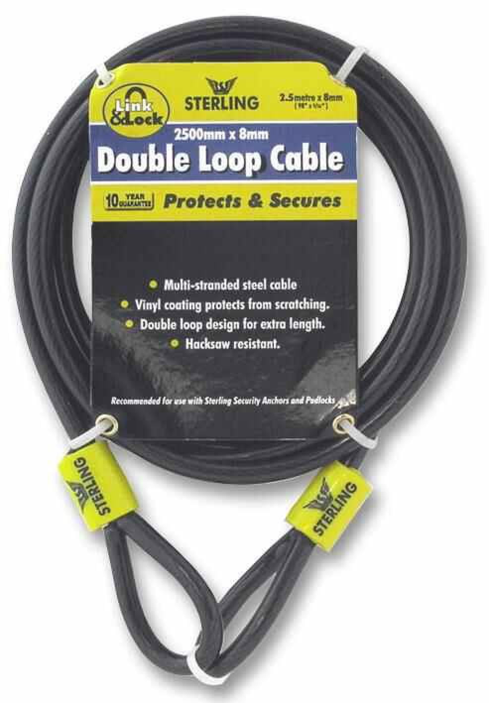 STERLING SECURITY PRODUCTS - 8mm x 0.25m Double Loop Security Cable ...