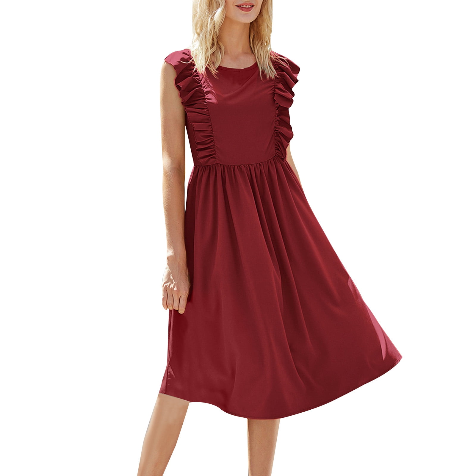 STETMN Ladies Sundress Boho Floral Beach Dress Square Neck Ruffle Sun ...