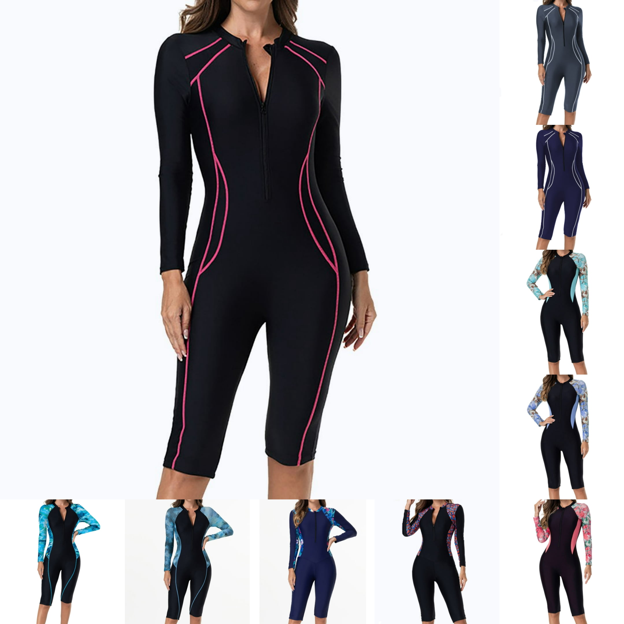 Women's Rash Guard Boyleg Surfing Bathing Suit Zip Summer Long Sleeve ...