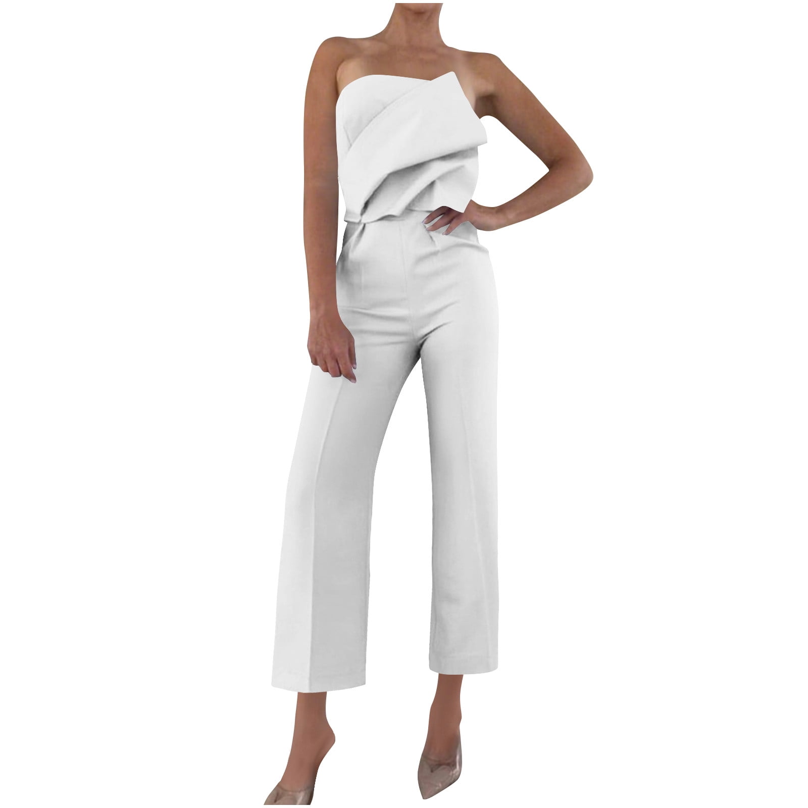 STETMN Strapless Business Romper for Women Outfit Ruched Stretch Office ...