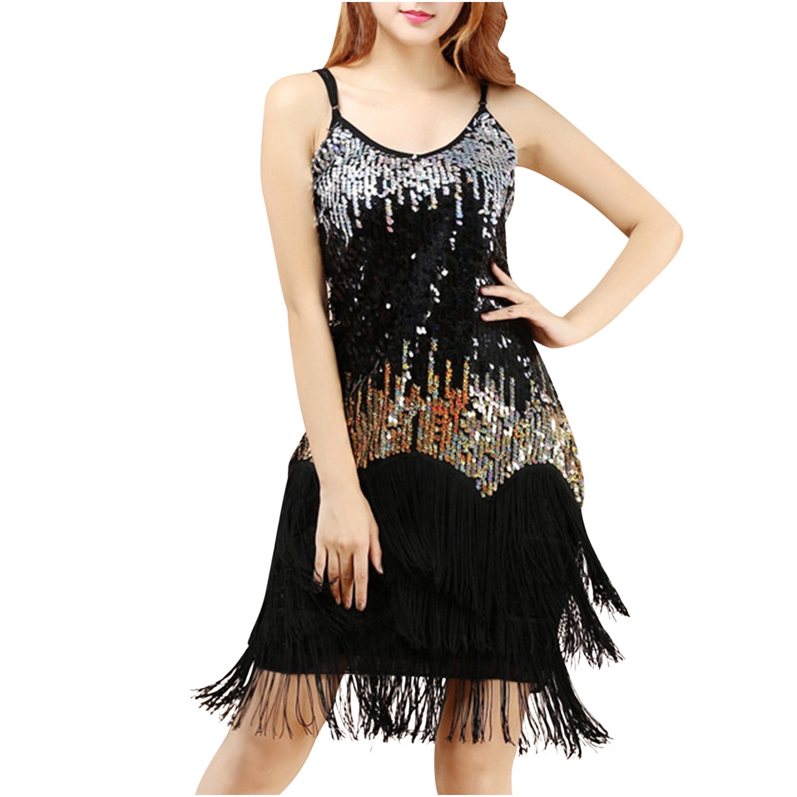 STETMN Women's Latin Dance Dress Glitter Sequin Fringe Flapper Party ...