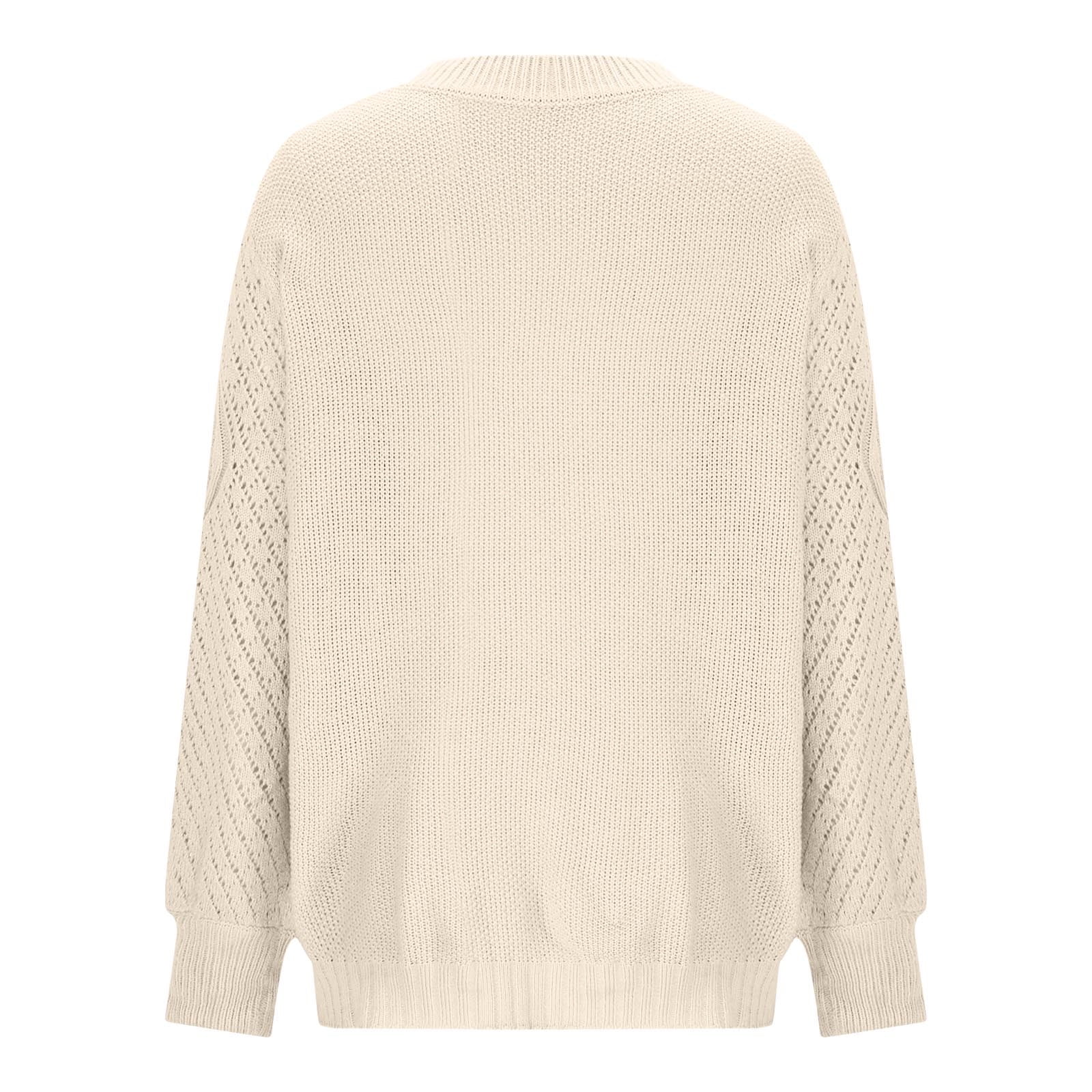 STETMN Women's Round Neck Sweater Loose Fit Solid Crochet Tops Casual ...