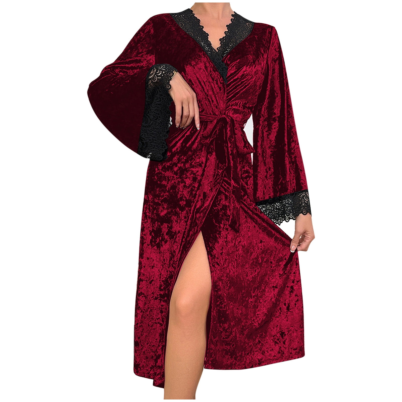 STETMN Women's Silk Long Robe Satin Lace Trim Bride Wedding-Night Robes ...