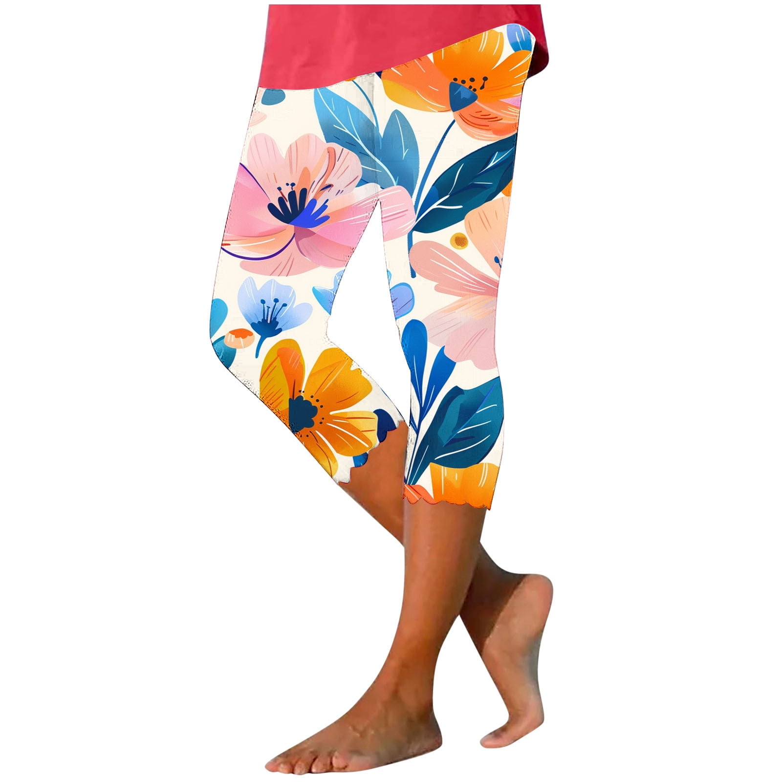 STETMN Women's Spring Yoga Capris Floral Print Crop Pants Summer ...