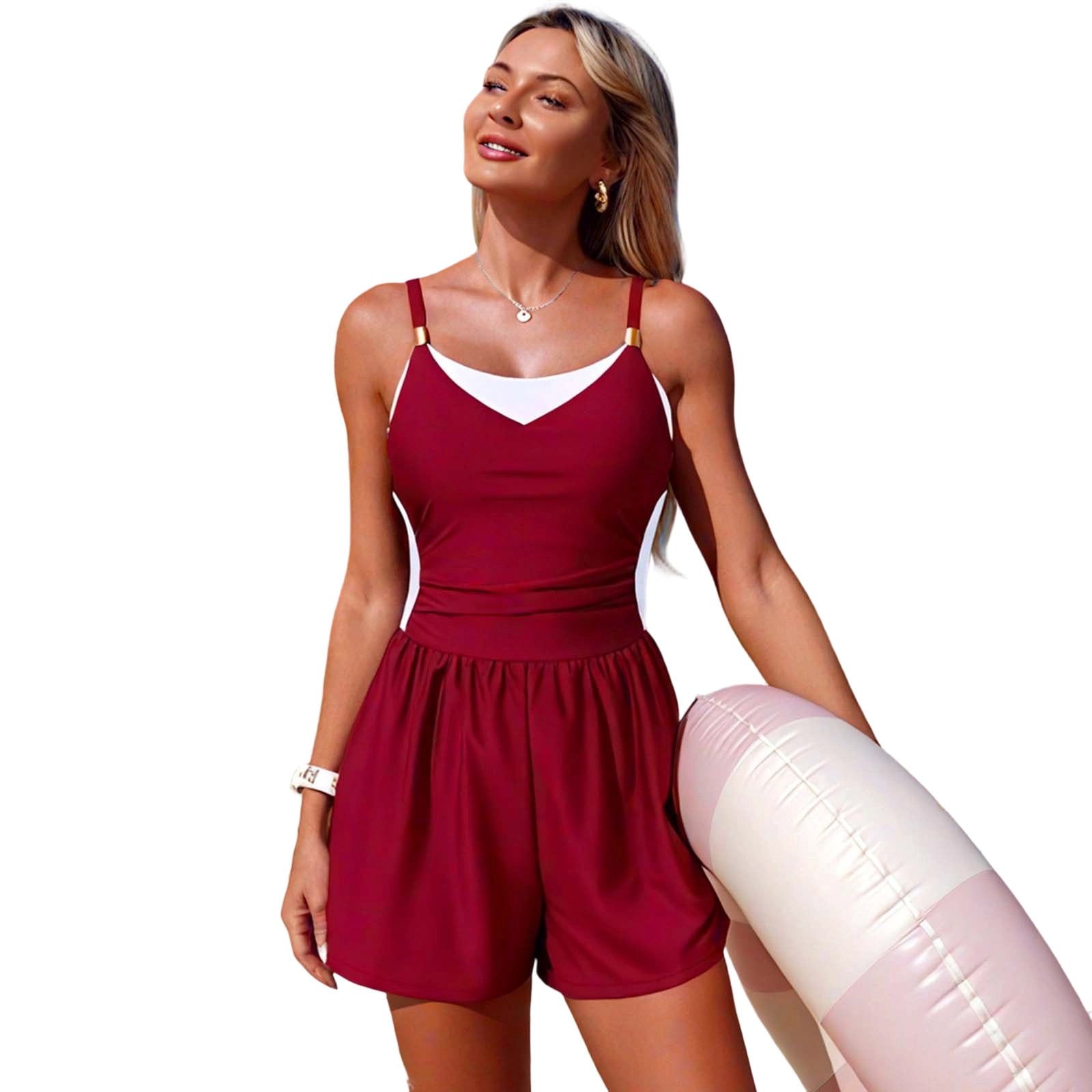 STETMN Women's Swim Romper Spaghetti Strap Swimsuit Ruched Tummy ...