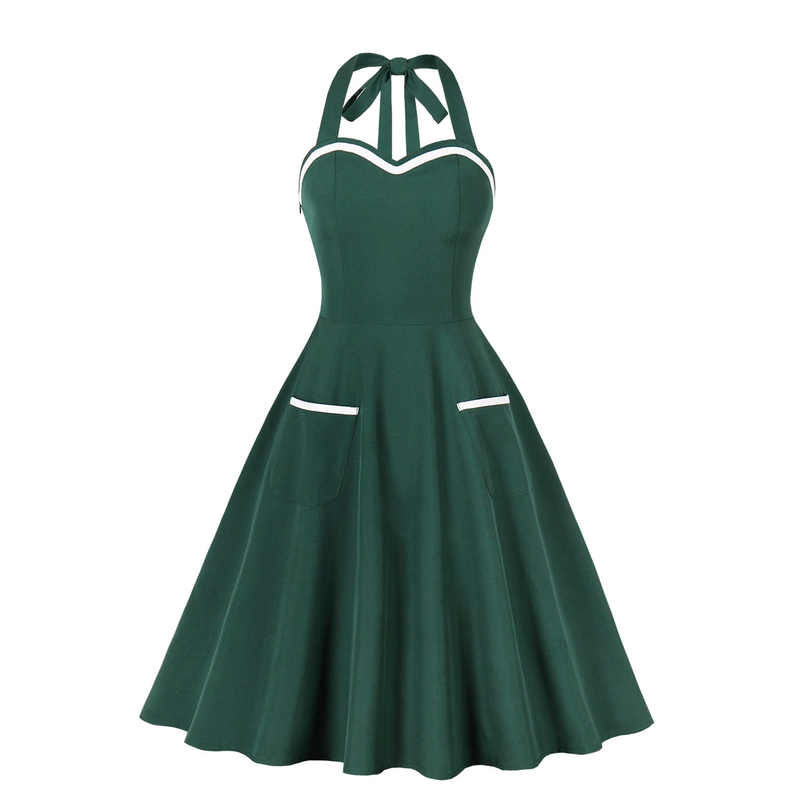 STETMN Women's Vintage Polka Audrey Dress 1950s Halter Retro Cocktail ...