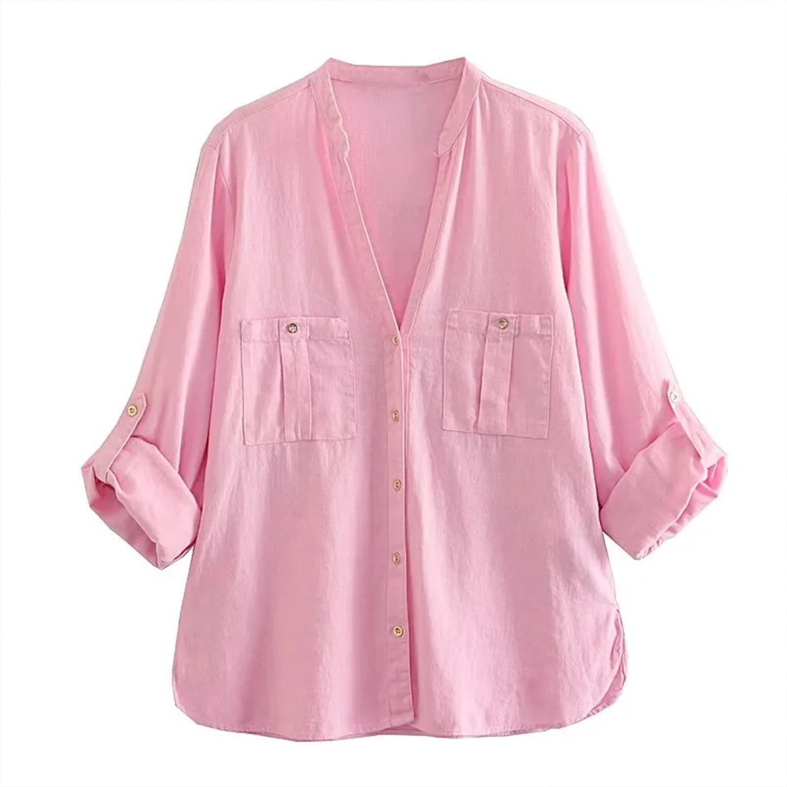 STETMN Womens Button Down Shirt Roll Up Long Sleeve with Pockets Causal ...