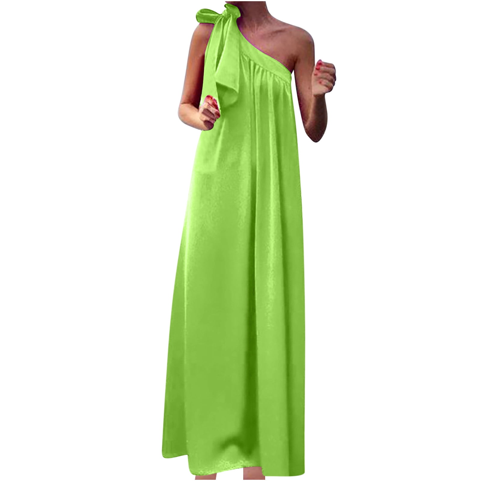 STETMN Womens Formal Maxi Dresses One Shoulder Sleeveless Tunic Night ...