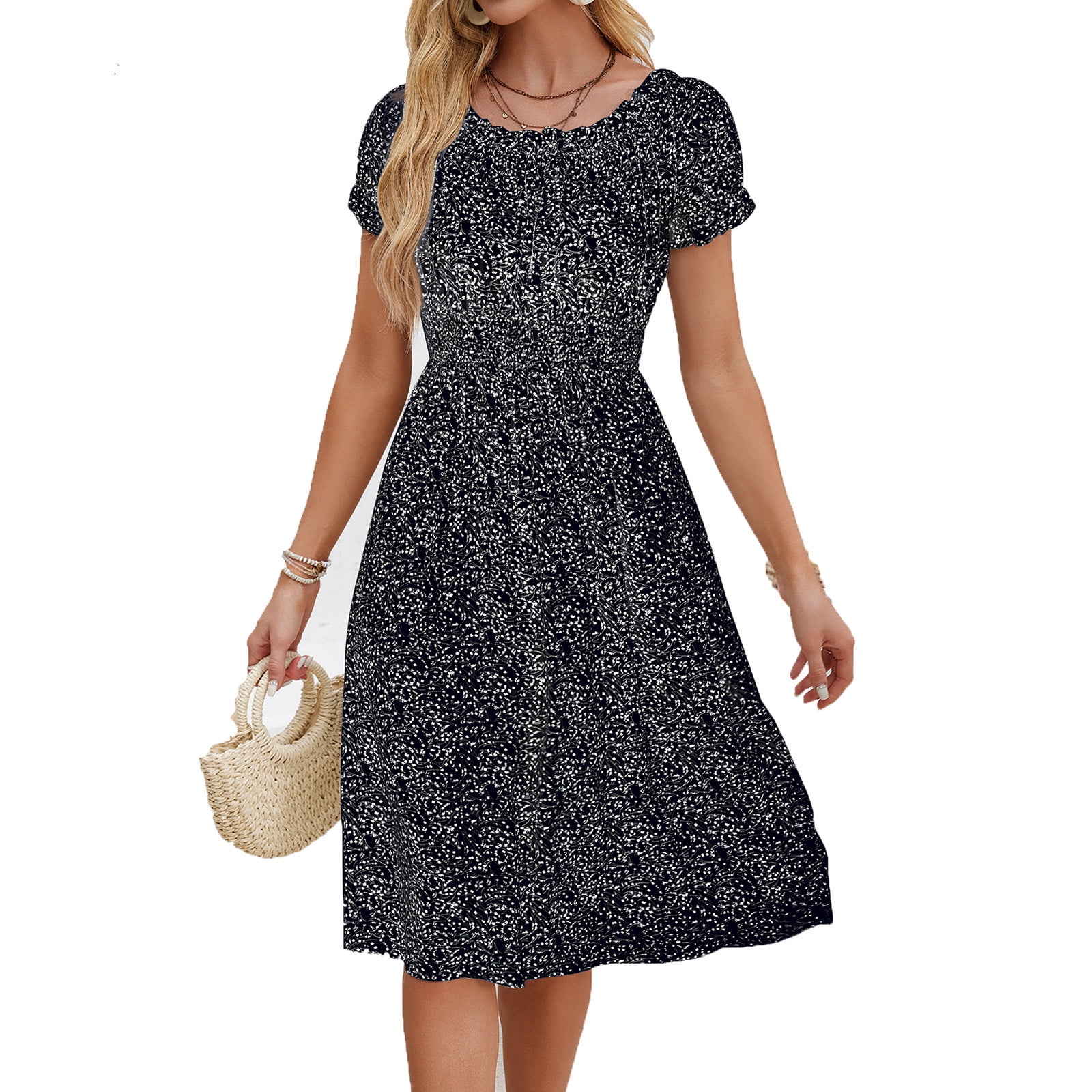 STETMN Womens Spring Summer Plus Size Dresses Floral Print Empire Waist ...