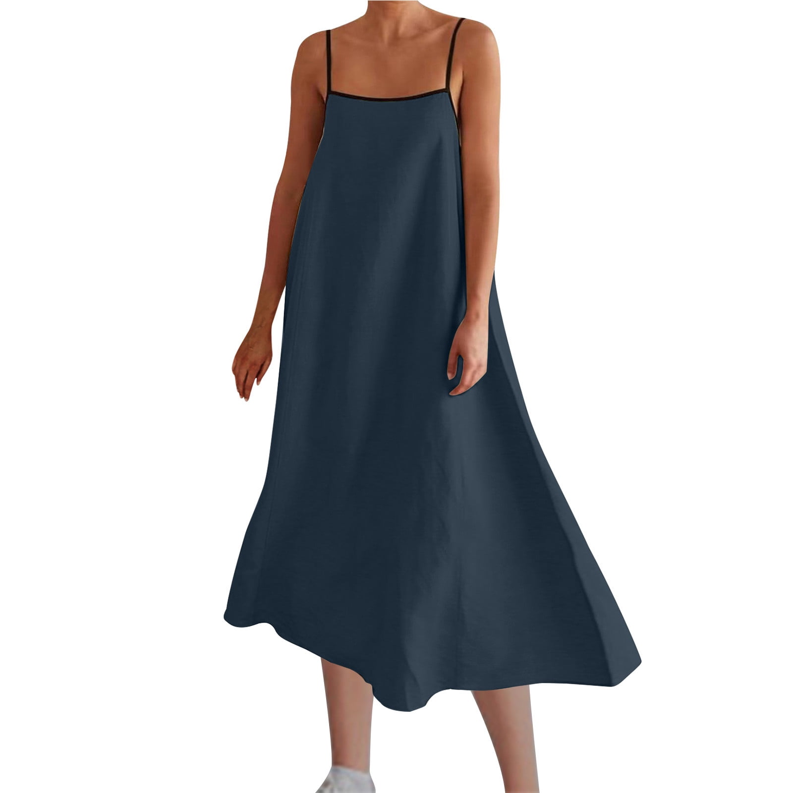 STETMN Womens Summer Spaghetti Straps Linen Sleeveless Maxi Long Flowy ...