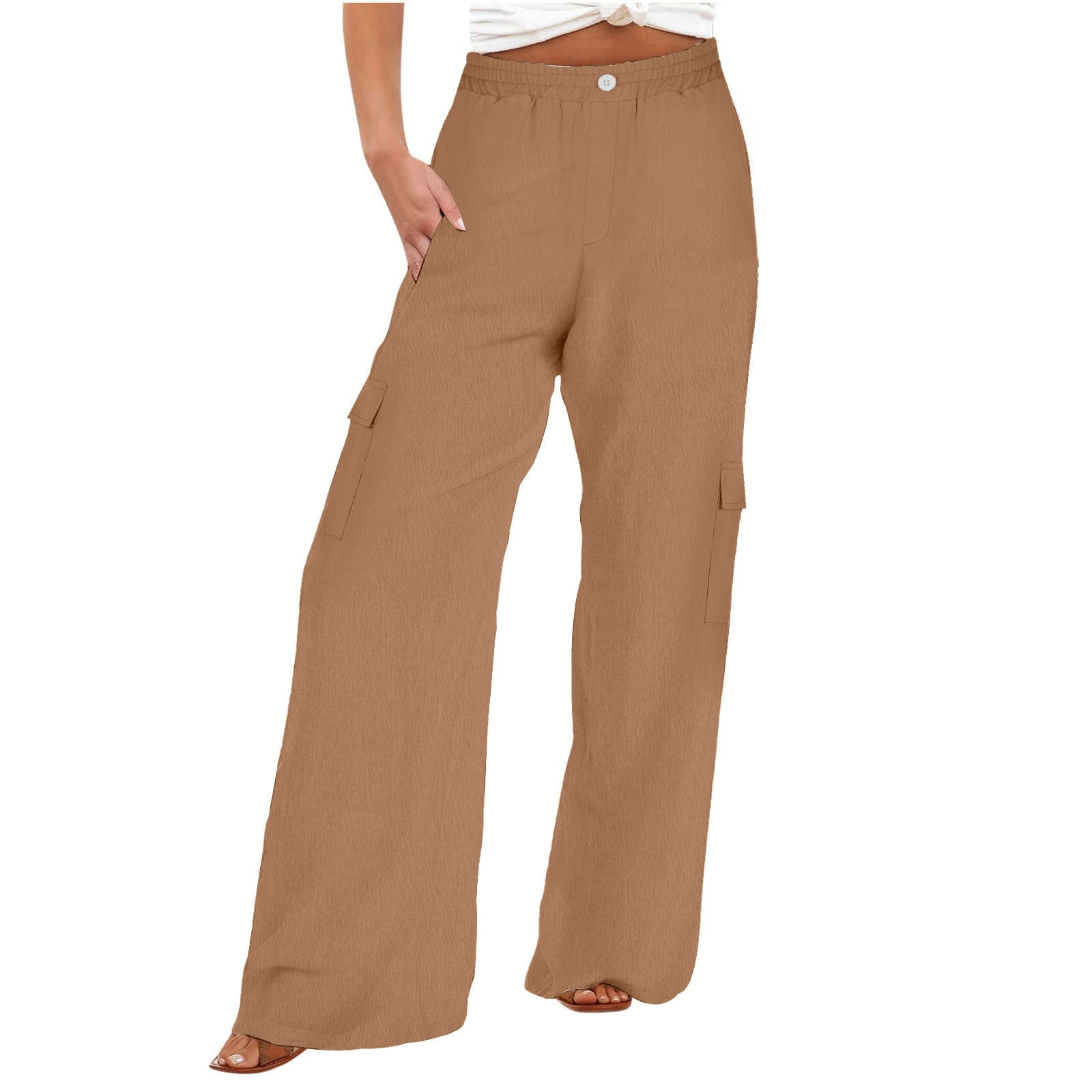 STETMN Womens Wide Leg Cargo Pants Cotton Linen Business Casual Long ...