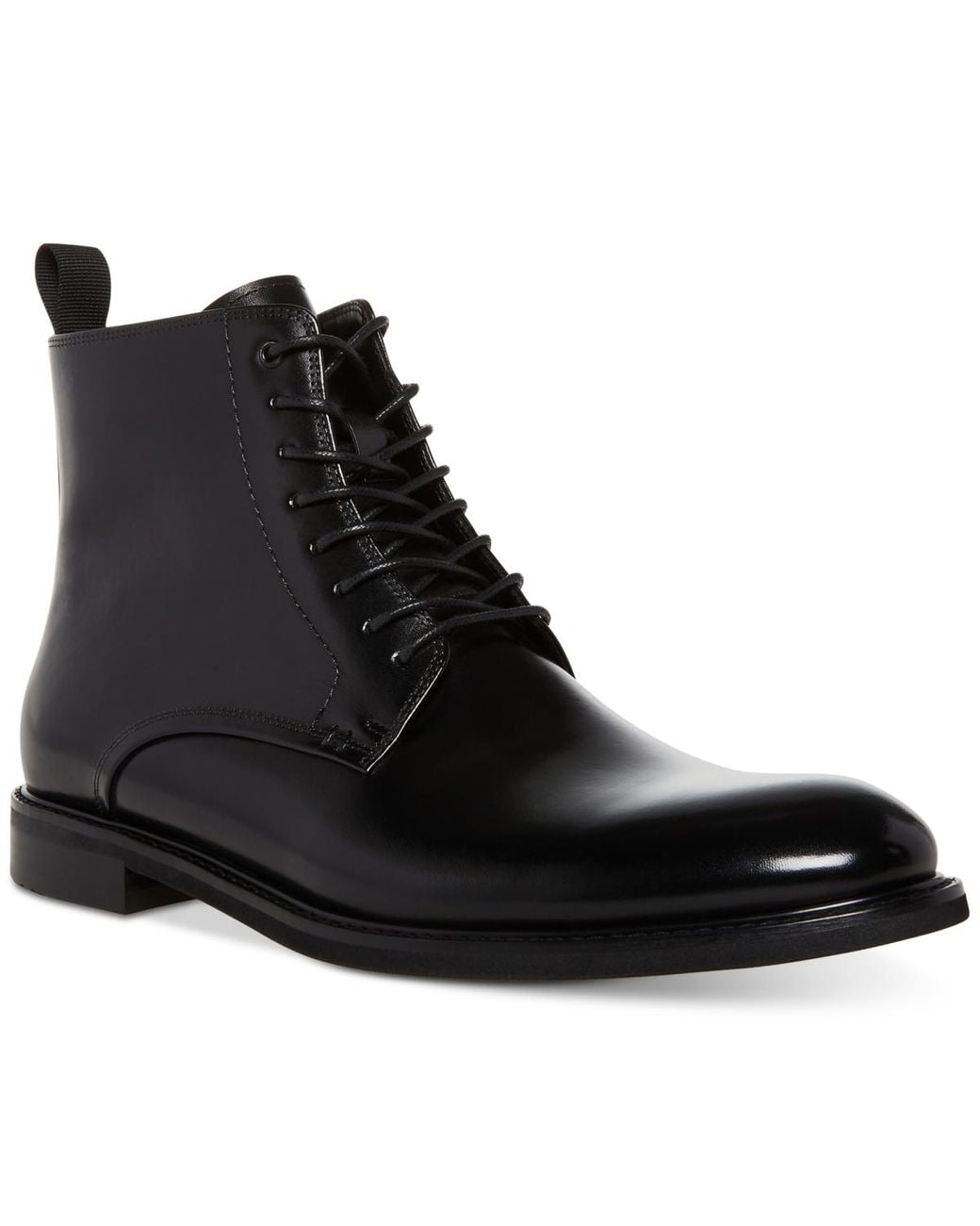 STEVE MADDEN Mens Black Lace-Up Front Heel Pull-Tab Padded Yenith Round ...