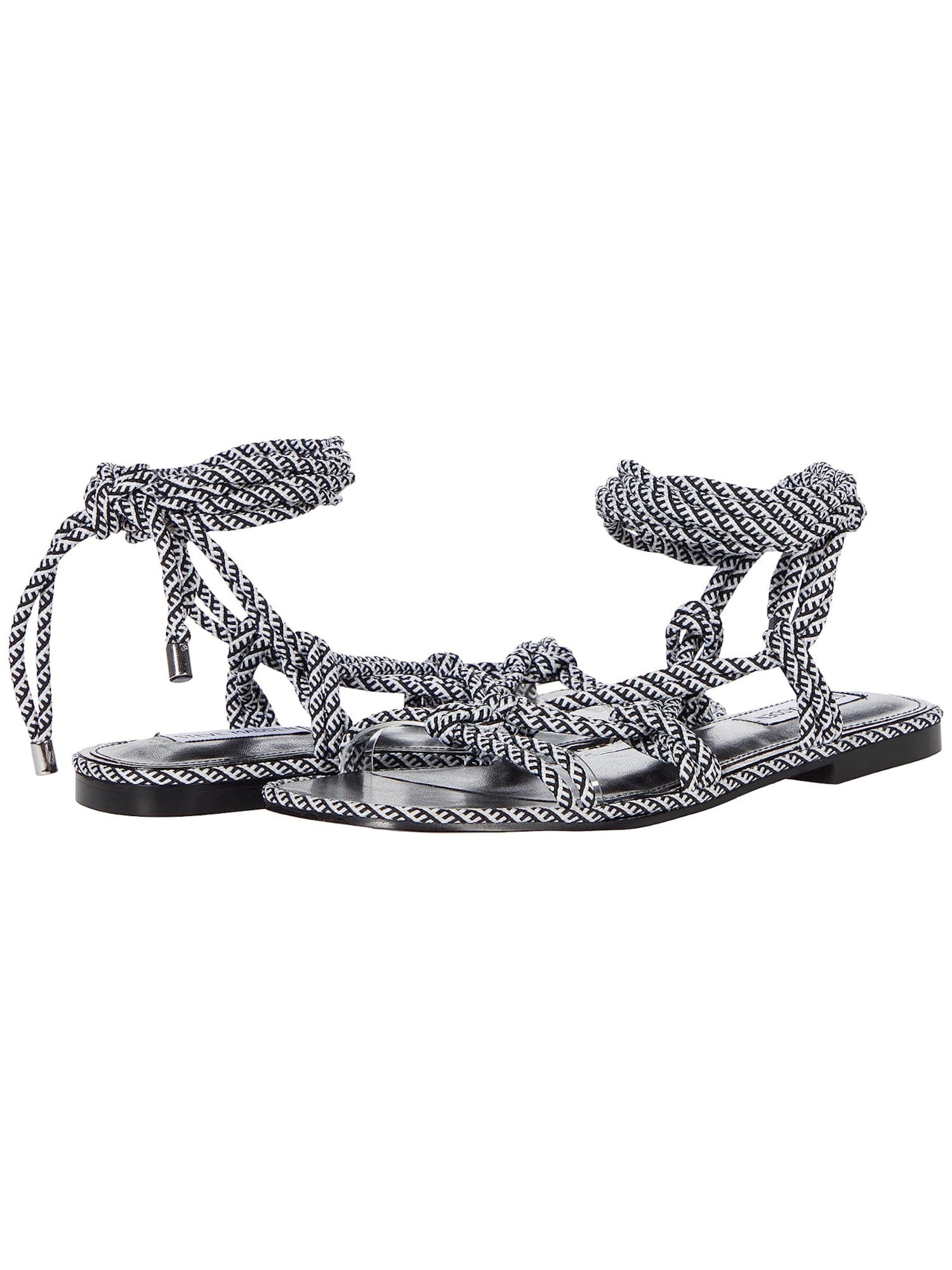 STEVE MADDEN Womens Black Patterned Wraparound Ankle Strap Knotted ...