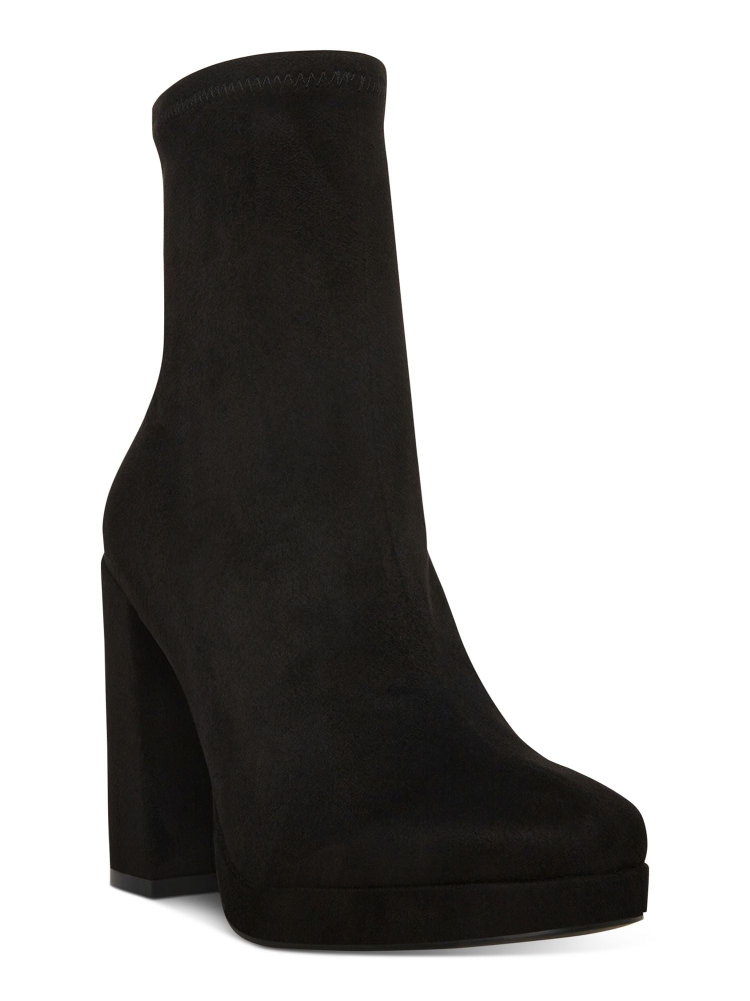 STEVE MADDEN Womens Bone Black Cushioned Macayla Round Toe Block Heel Zip-Up Booties 8 M ...