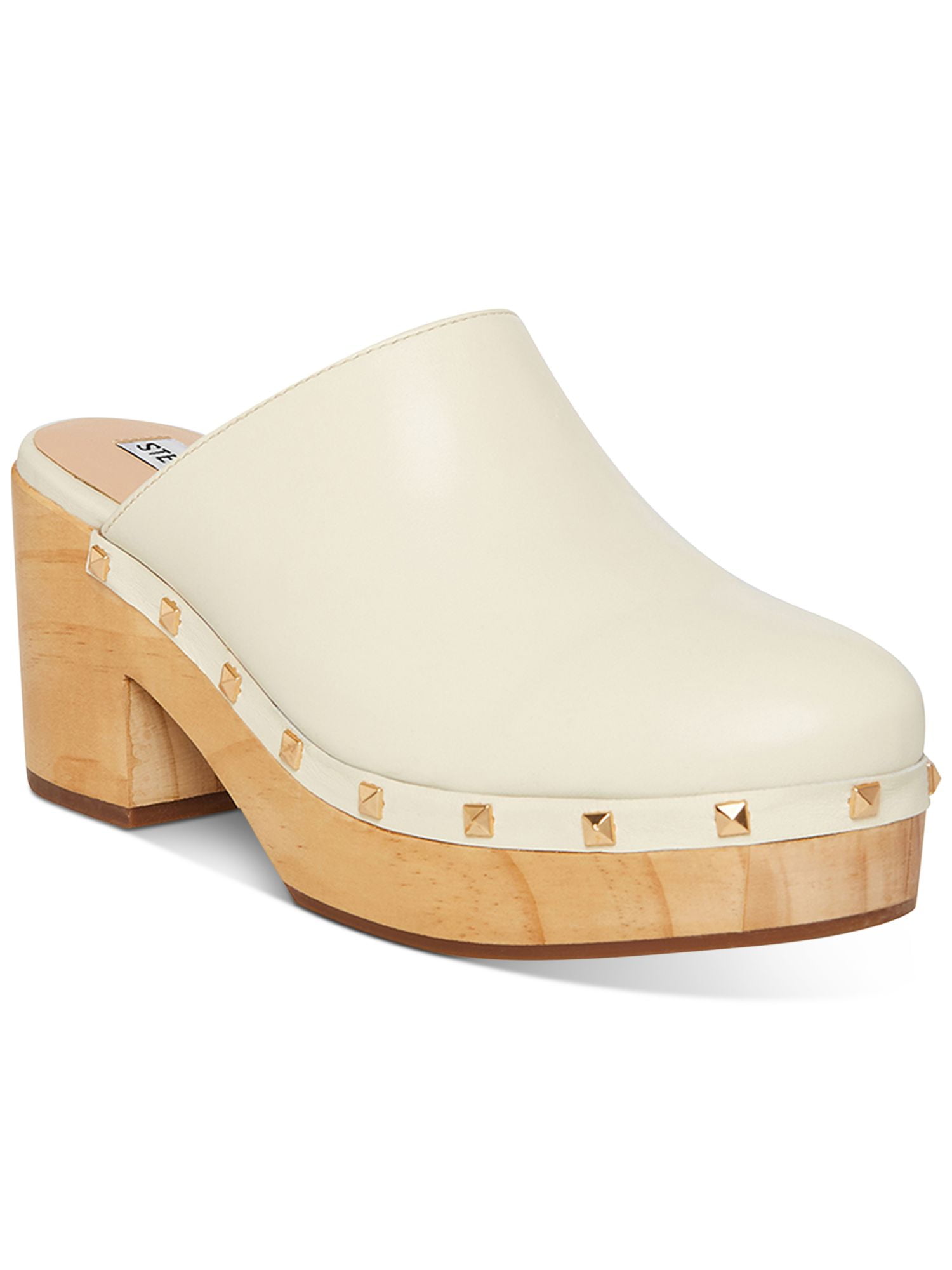 STEVE MADDEN Womens Bone Beige 1-1/2" Wood Platform Studded Padded ...