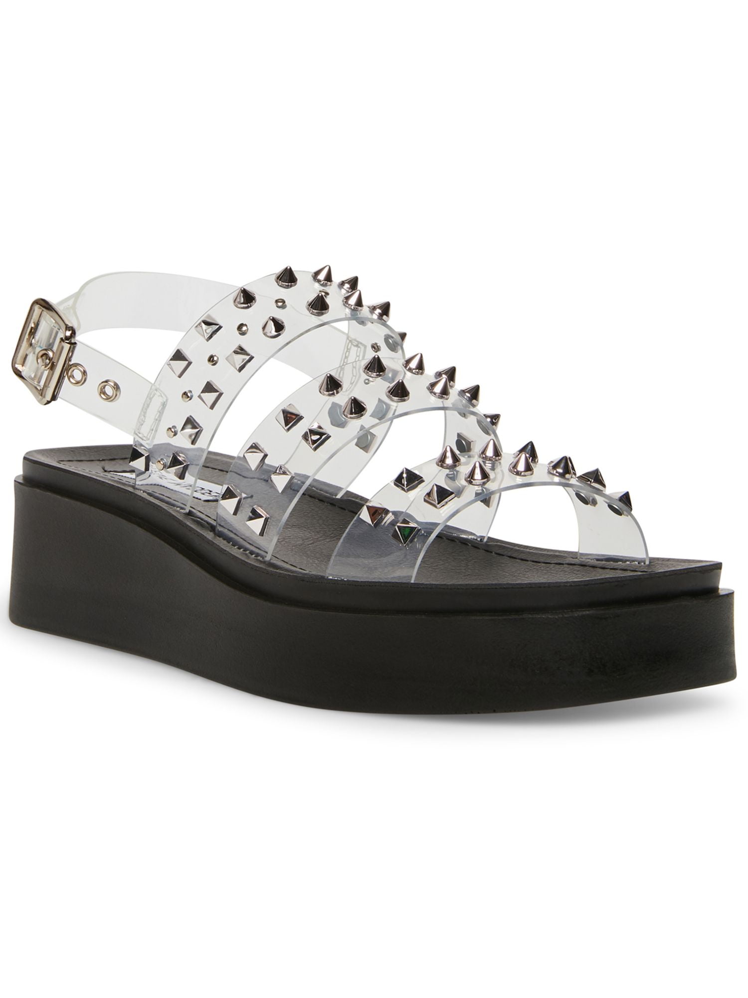 STEVE MADDEN Womens Clear 1" Platform Studded Adjustable Tera Square ...