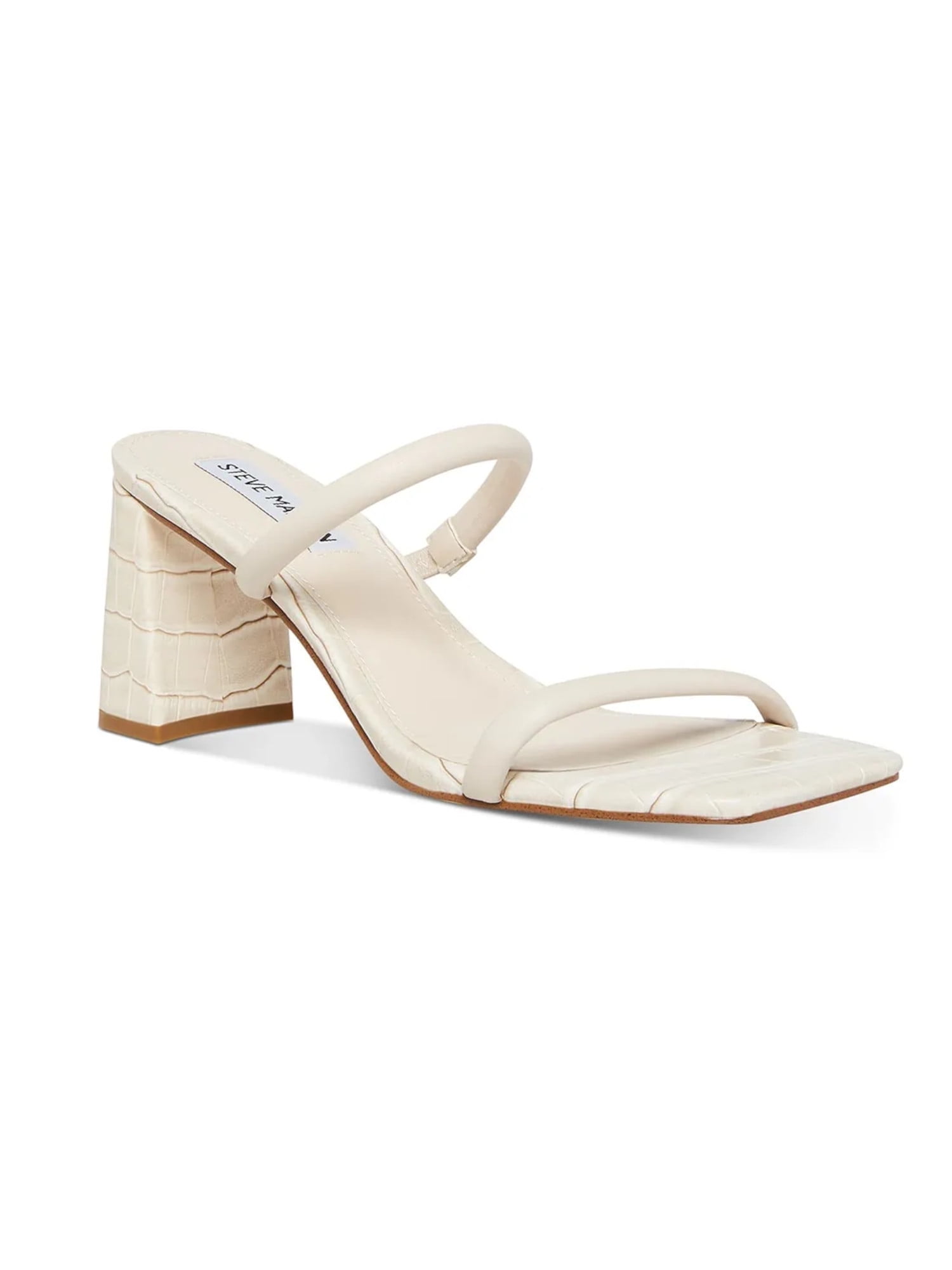 STEVE MADDEN Womens Ivory Croc Padded Goring Lilah Square Toe Block Heel Slip On Heeled Sandal 8 ...