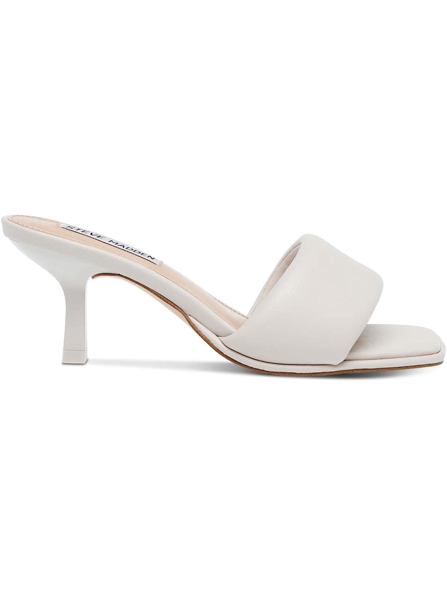 STEVE MADDEN Womens Ivory Padded Snazzy Square Toe Kitten Heel Slip On Heeled Sandal 8 M ...