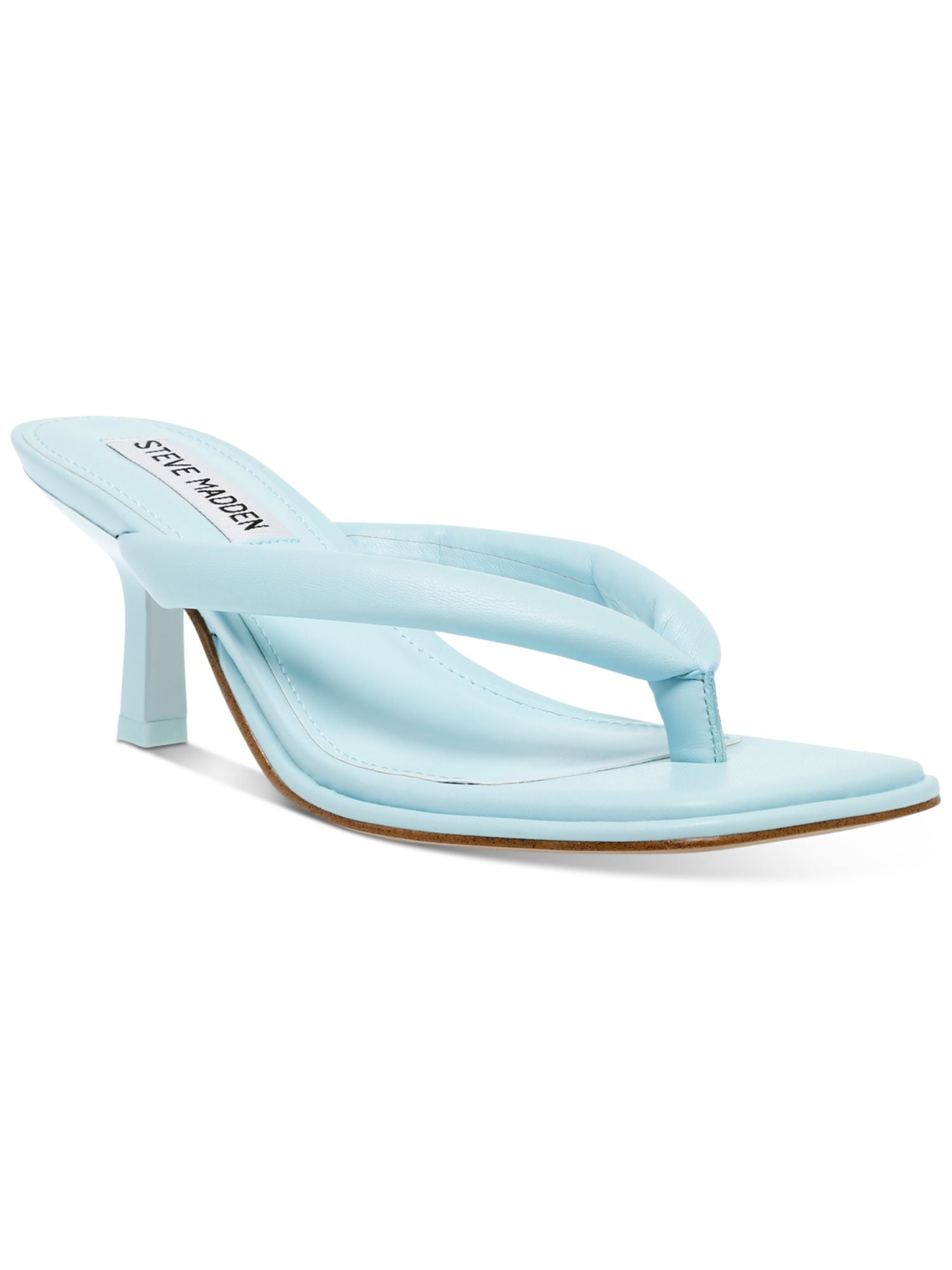 STEVE MADDEN Womens Light Blue Padded Moxxi Square Toe Kitten Heel Slip On Heeled Thong Sandals ...