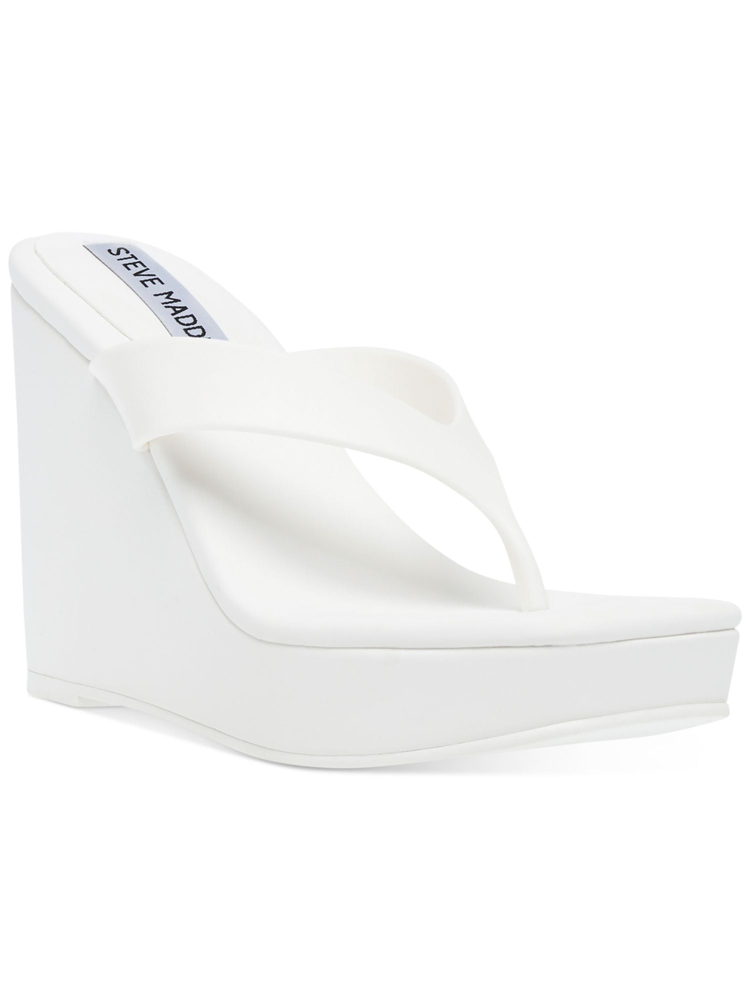 STEVE MADDEN Womens White 1" Platform Padded Refined Square Toe Wedge ...