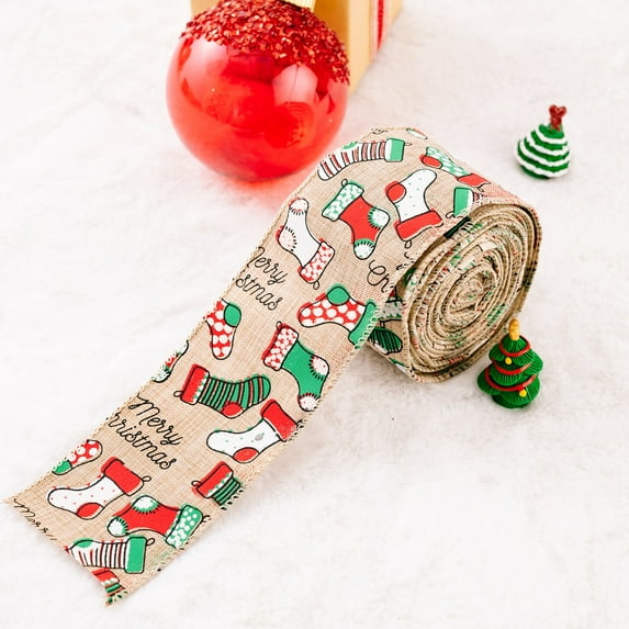 STGRGFHY Christmas Ribbon Wired 2.5"x 5 Yards,Red and Burlap Christmas ...