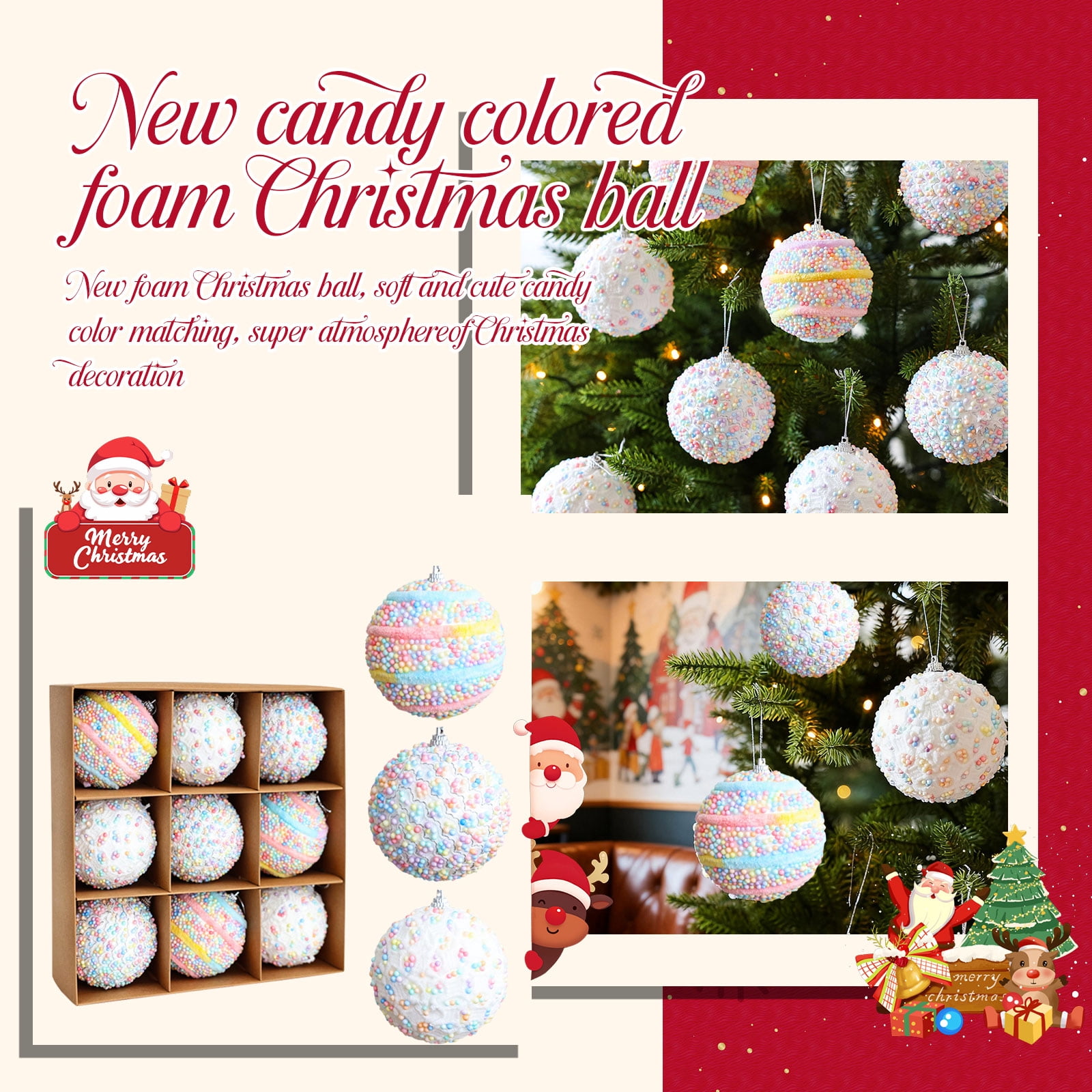 STGRGFHY Christmas Tree Ball Ornament Set, 3.14 inch Macaron Painted ...