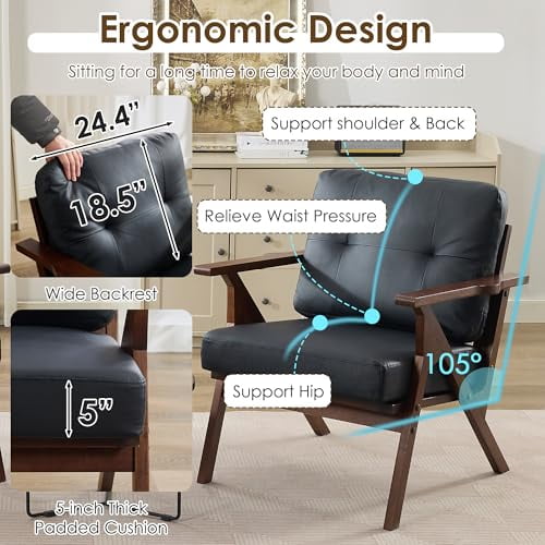 STHOUYN Black Leather Office Accent Chair Set of 2, Office Lounge Chair ...