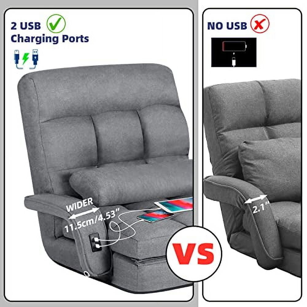 STHOUYN Comfy Floor Chair Bedroom 2 USB Charging Ports, 5-Position ...
