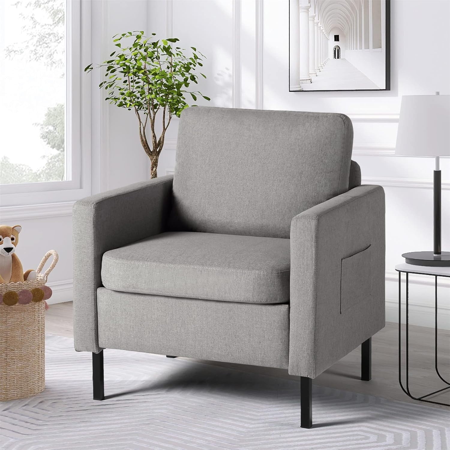 STHOUYN Fabric Comfy Small Accent Chair with arm Living Room Bedroom ...