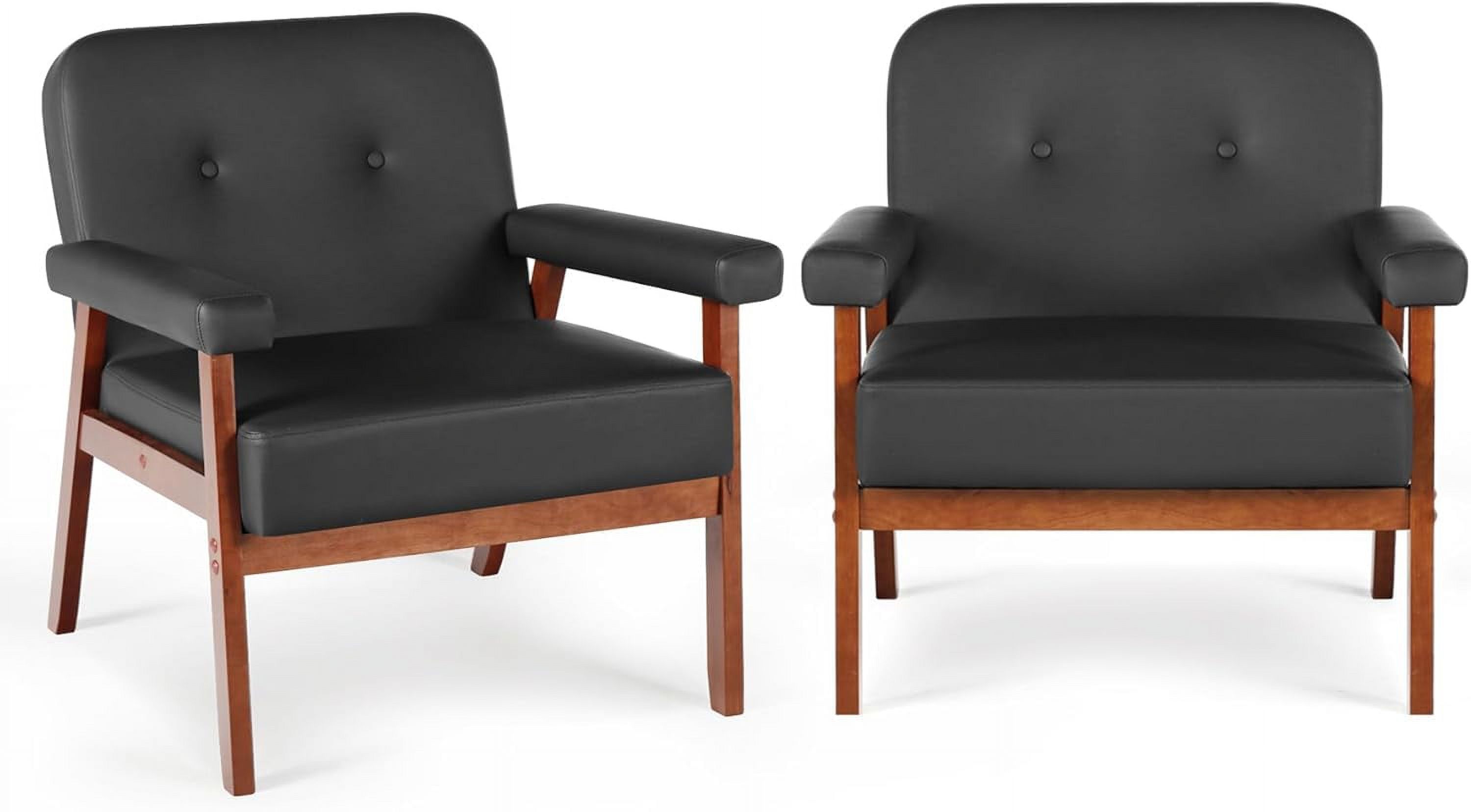 STHOUYN Mid Century Faux Leather Black Accent Chair with Wood Arms ...