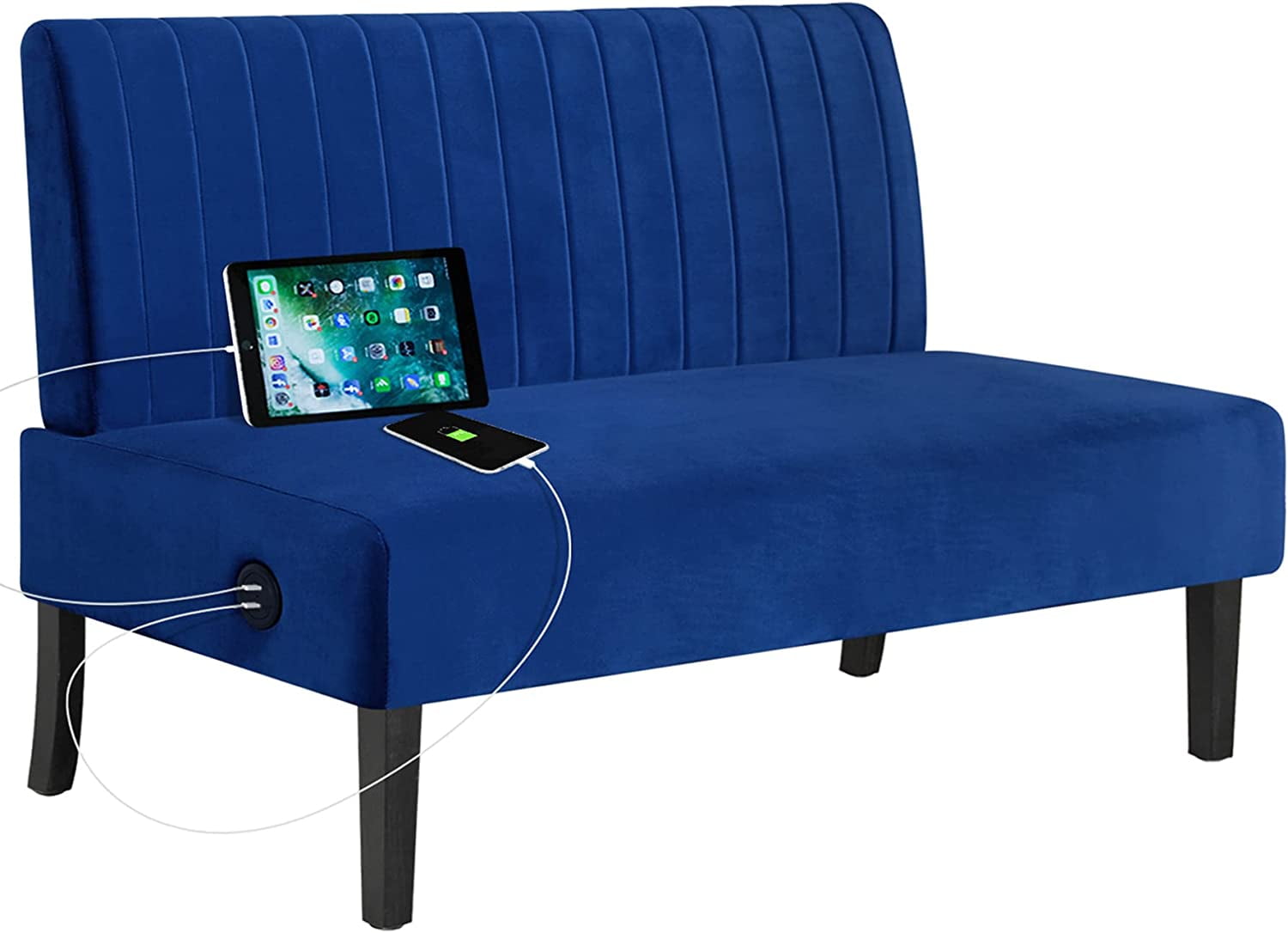 STHOUYN Mini Comfy Couch Armless Loveseat Sofa with USB Port, Velvet ...