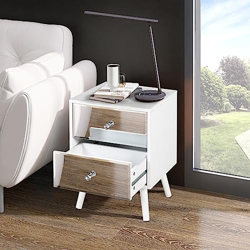STHOUYN White Nightstand Set of 2, Mirrored Bedside Table Set of 2 ...