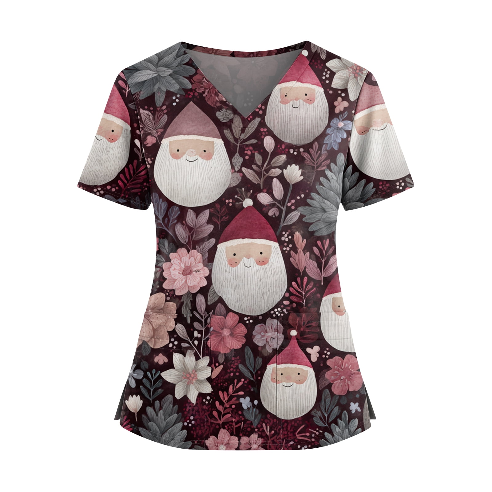 STICHOU Womens Christmas Scrubs Tops with 2 Pockets Santa Print Nurse ...