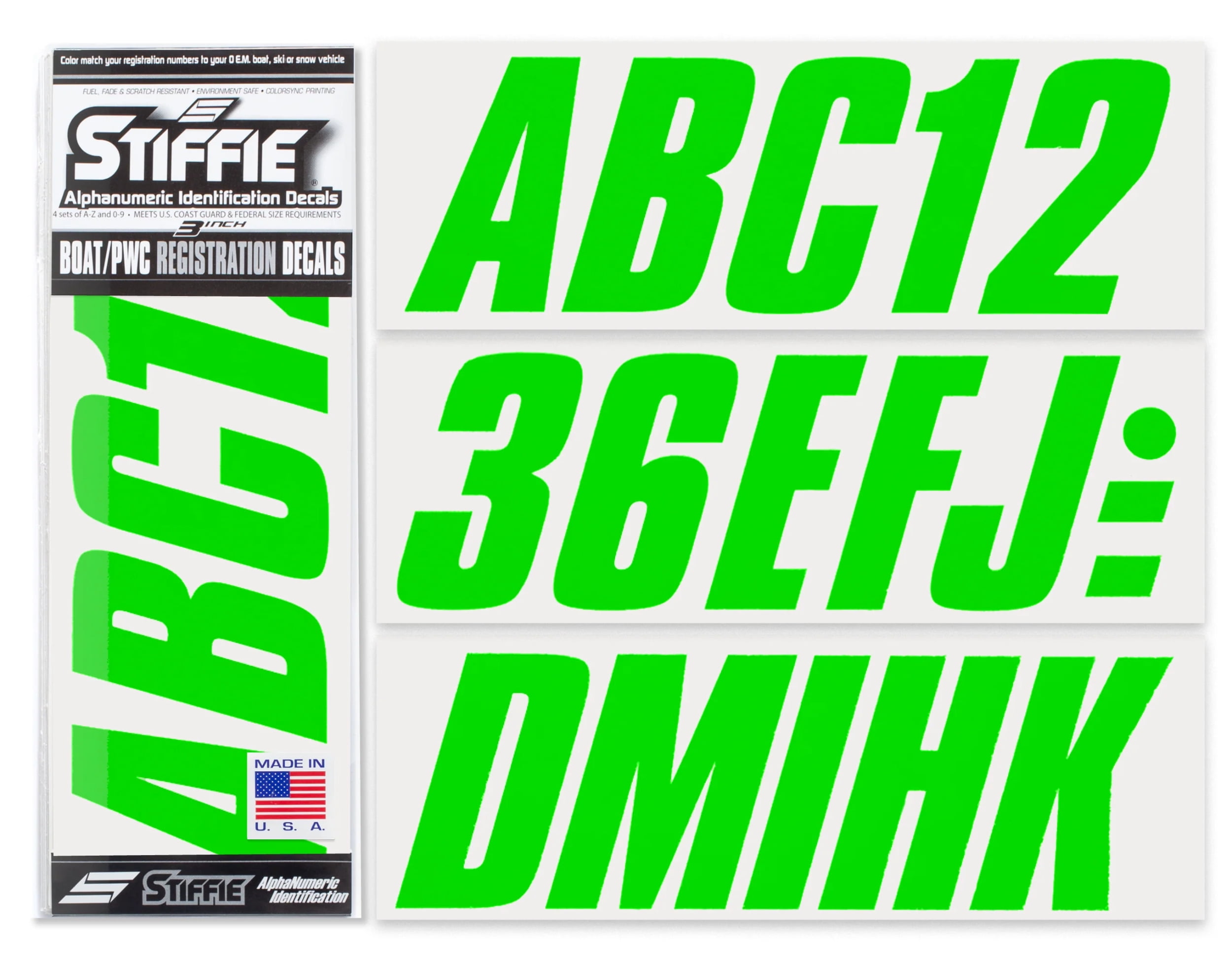 STIFFIE Shift Electric Green 3" Alpha-Numeric Identification Custom Kit ...