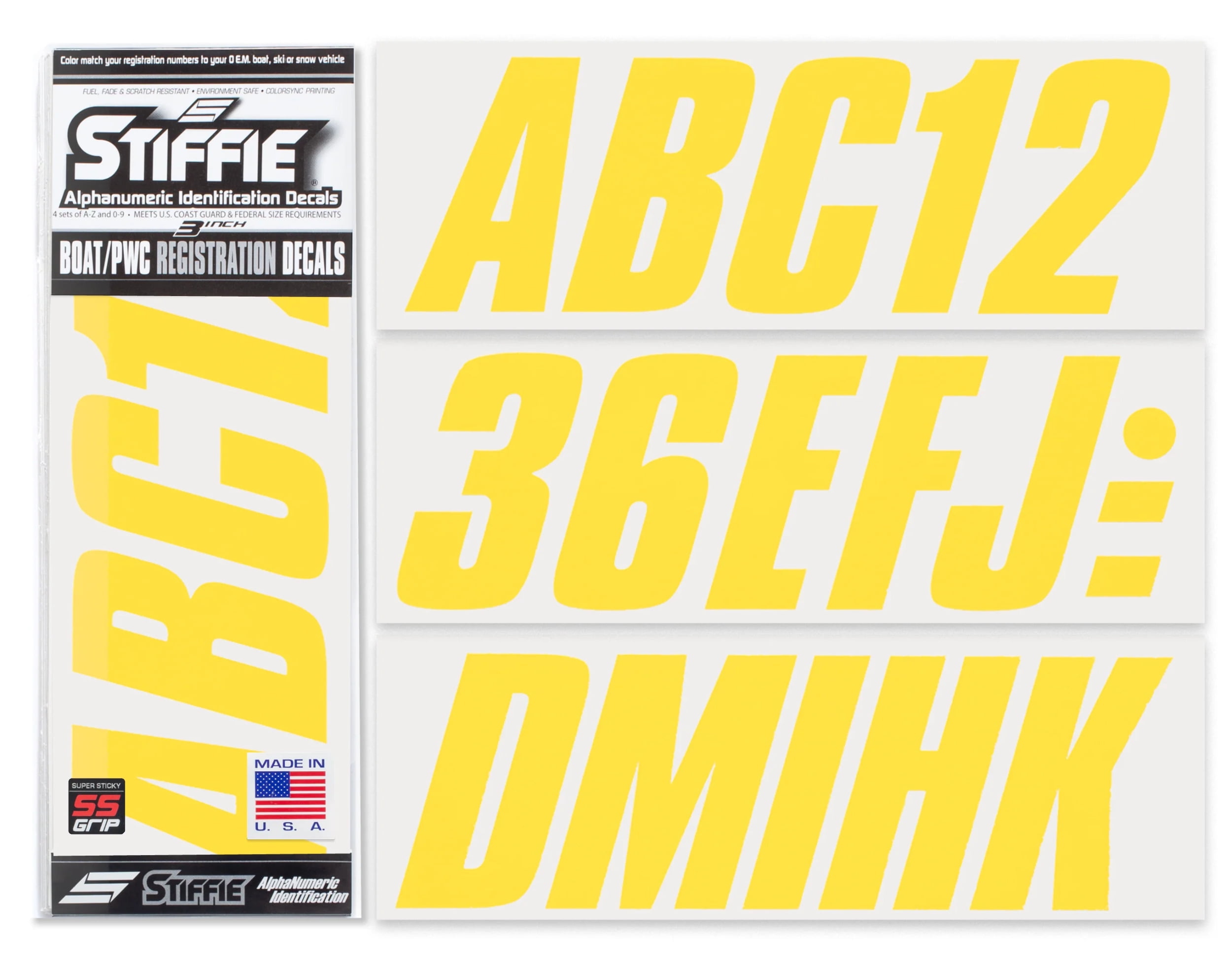 STIFFIE Shift Yellow Crush Super Sticky 3" Alpha Numeric Registration ...