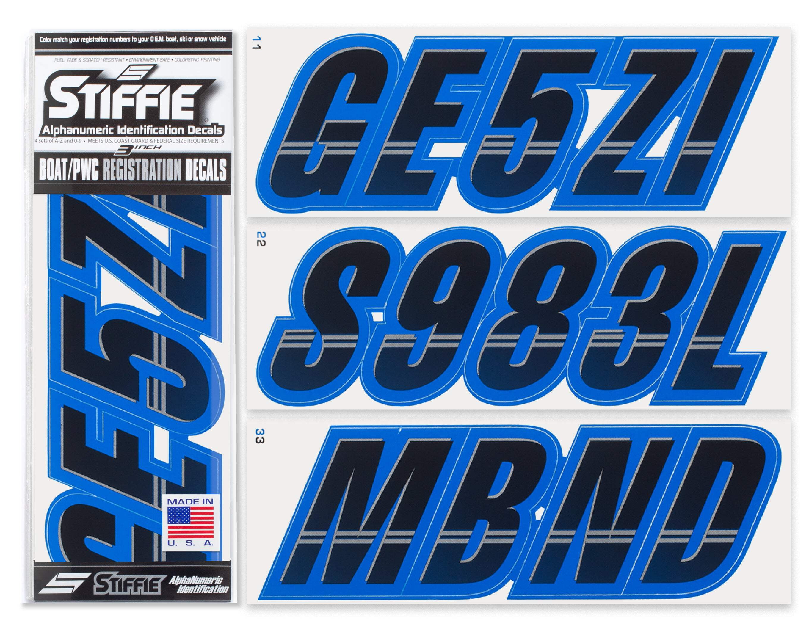 STIFFIE Techtron Black/Blue 3" Alpha-Numeric Identification Custom Kit ...