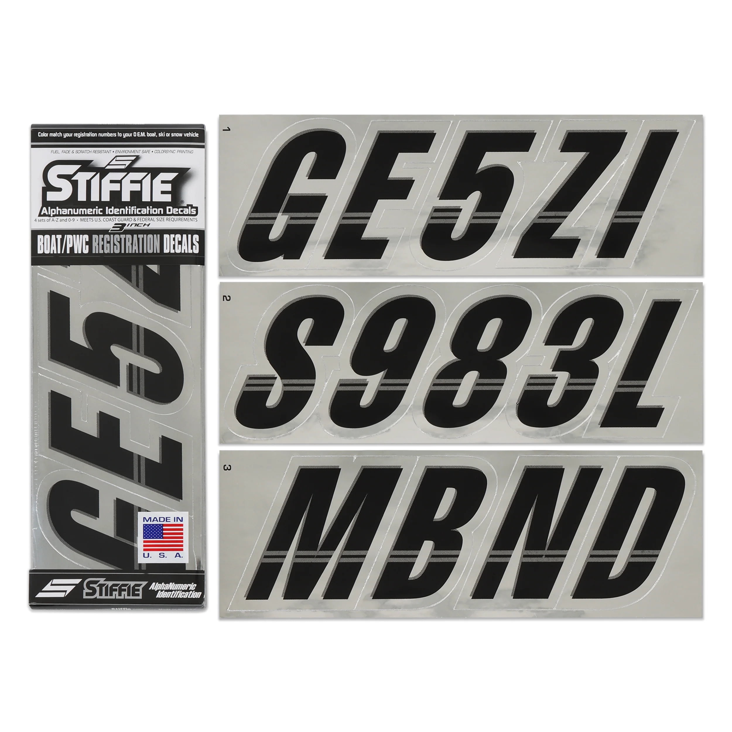 STIFFIE Techtron Black/Chrome 3" Alpha-Numeric Identification Custom ...