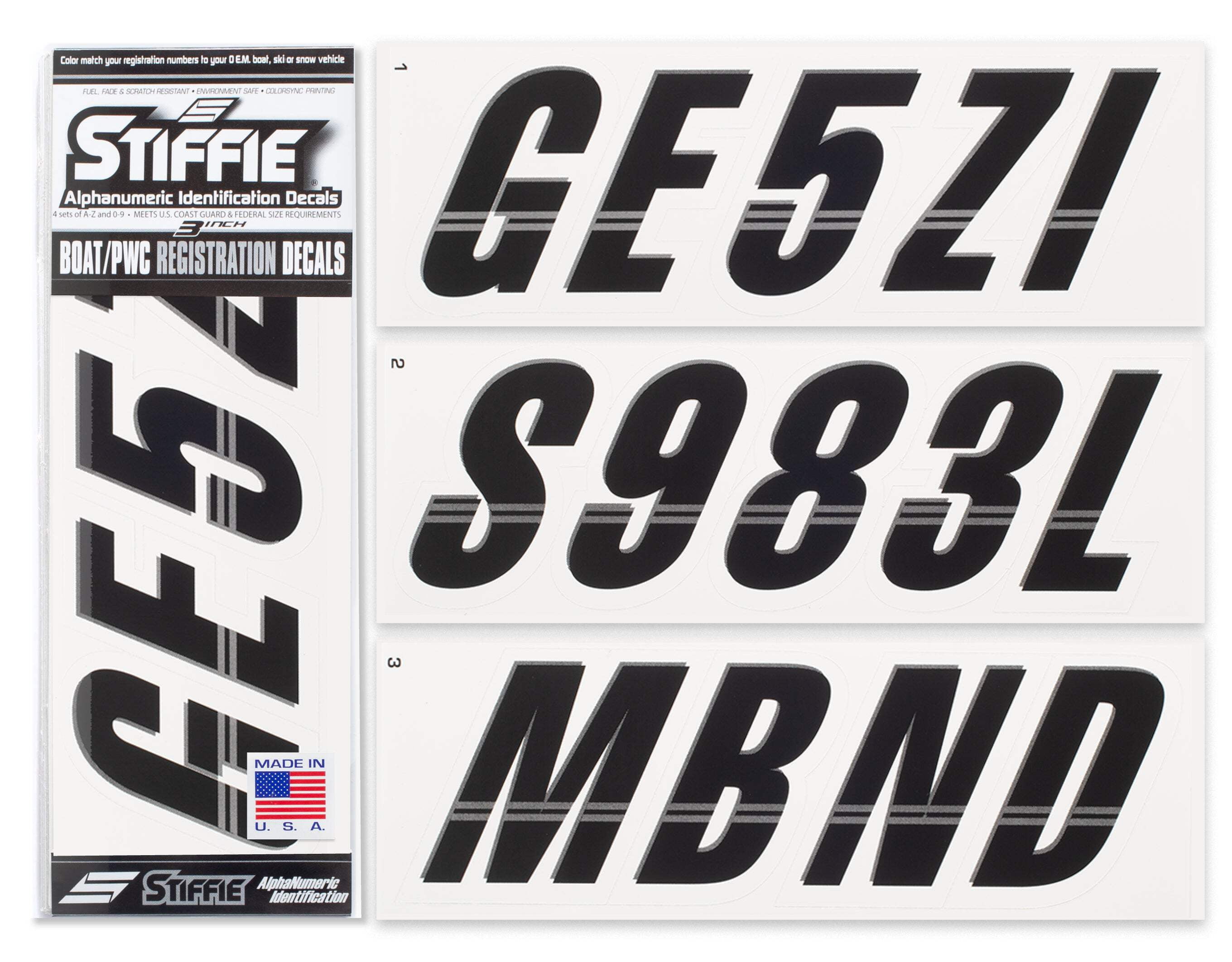 STIFFIE Techtron Black/White 3" Alpha-Numeric Identification Custom Kit ...