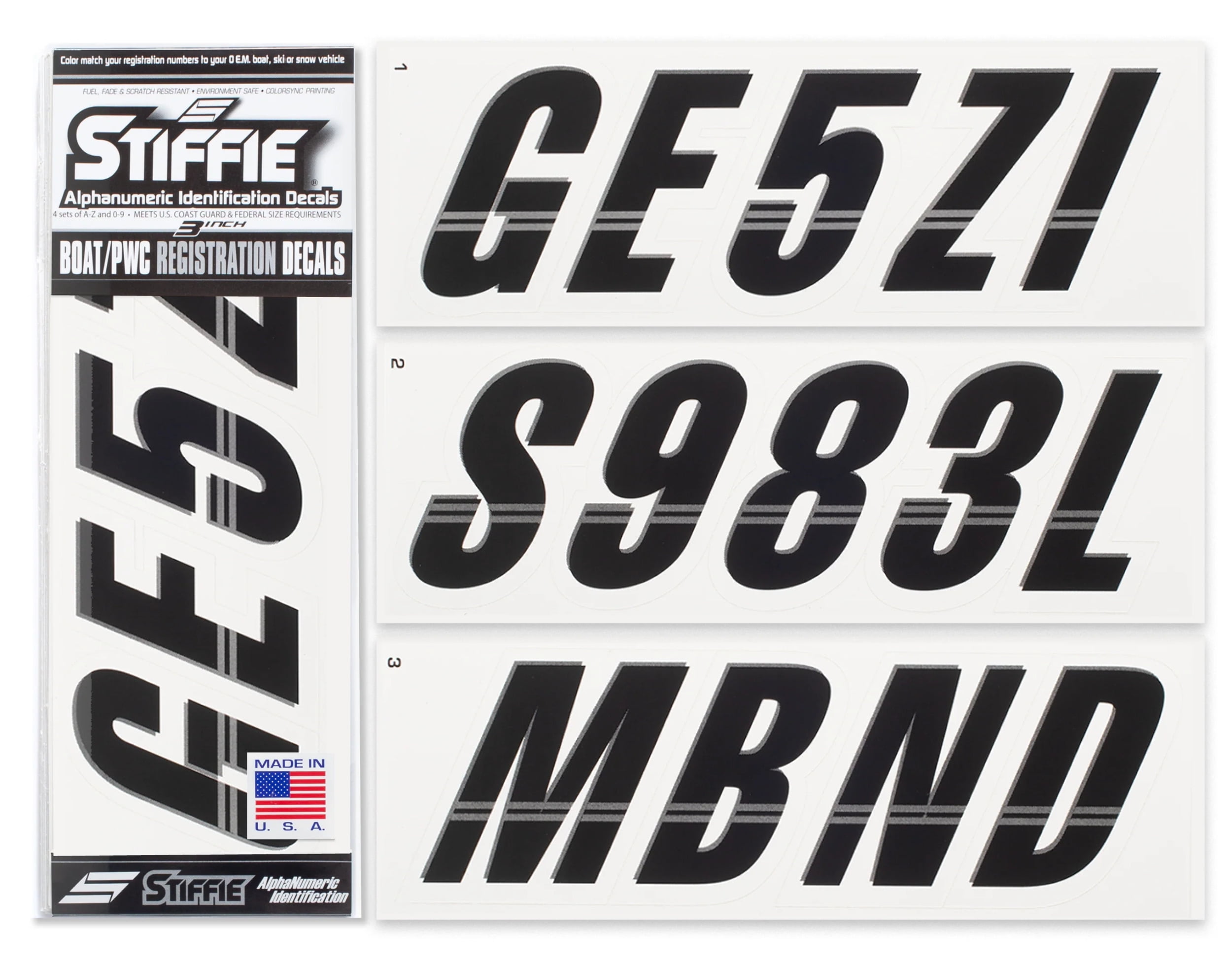 STIFFIE Techtron Black/White 3" Alpha-Numeric Identification Custom Kit ...