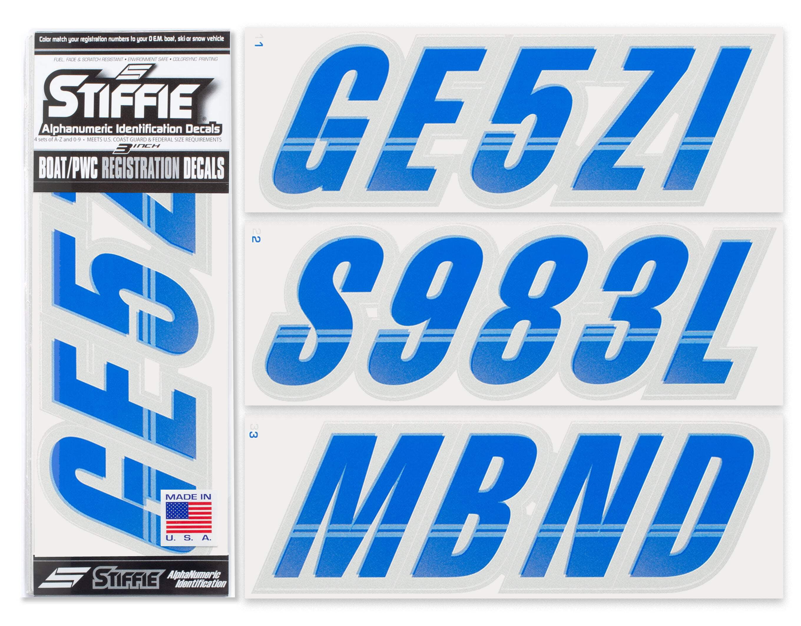 STIFFIE Techtron Blue/Silver 3" Alpha-Numeric Identification Custom Kit ...