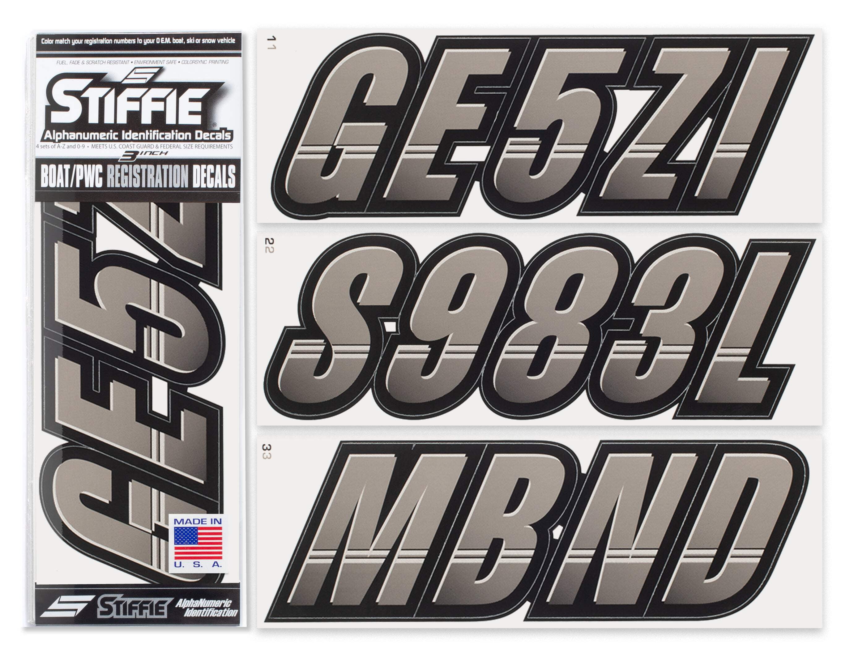 STIFFIE Techtron Charcoal/Black 3" Alpha-Numeric Registration ...