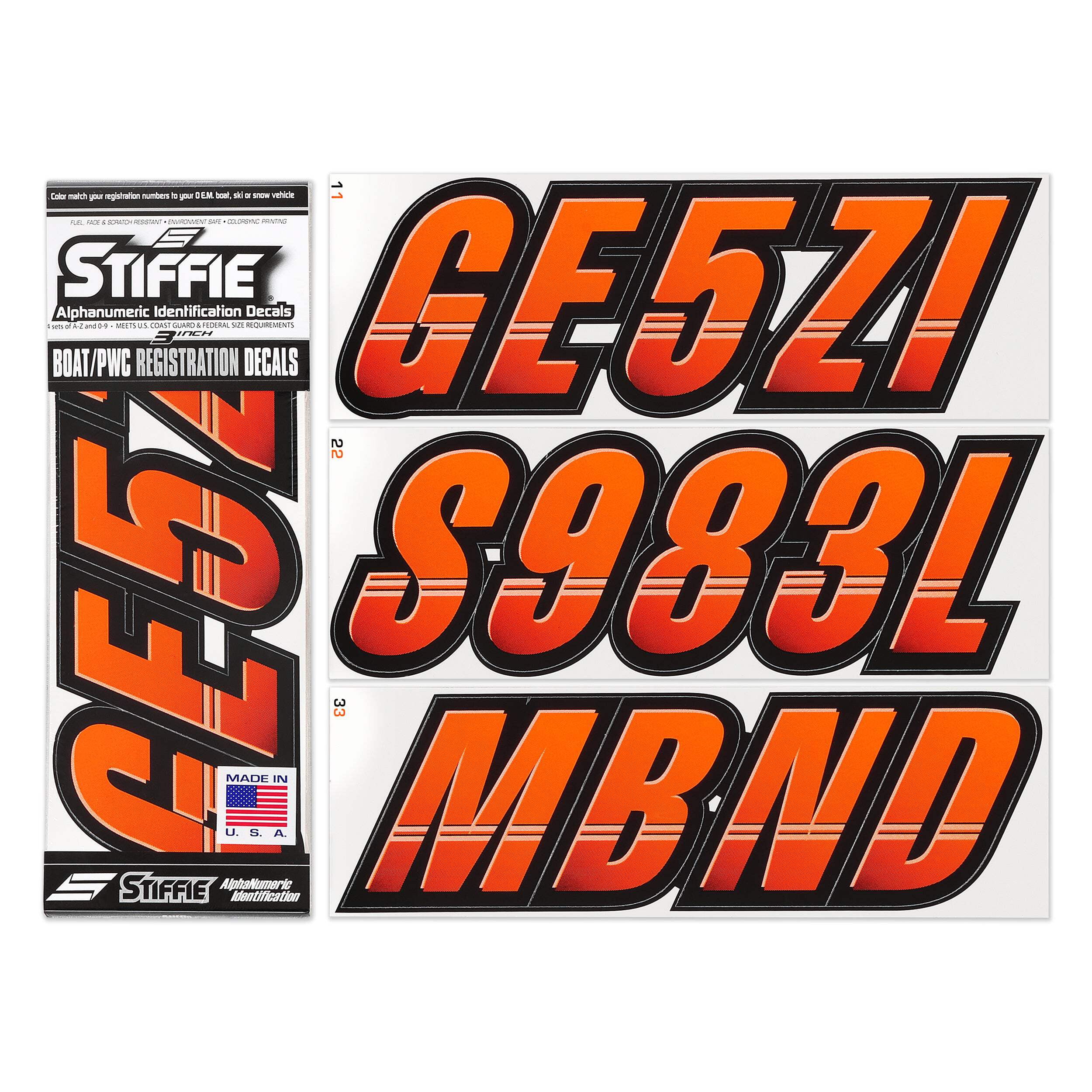 STIFFIE Techtron Electric Orange/Black 3" Alpha-Numeric Identification ...