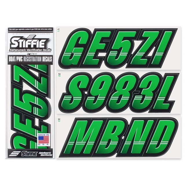 STIFFIE Techtron Green/Black 3" Alpha-Numeric Identification Custom Kit ...